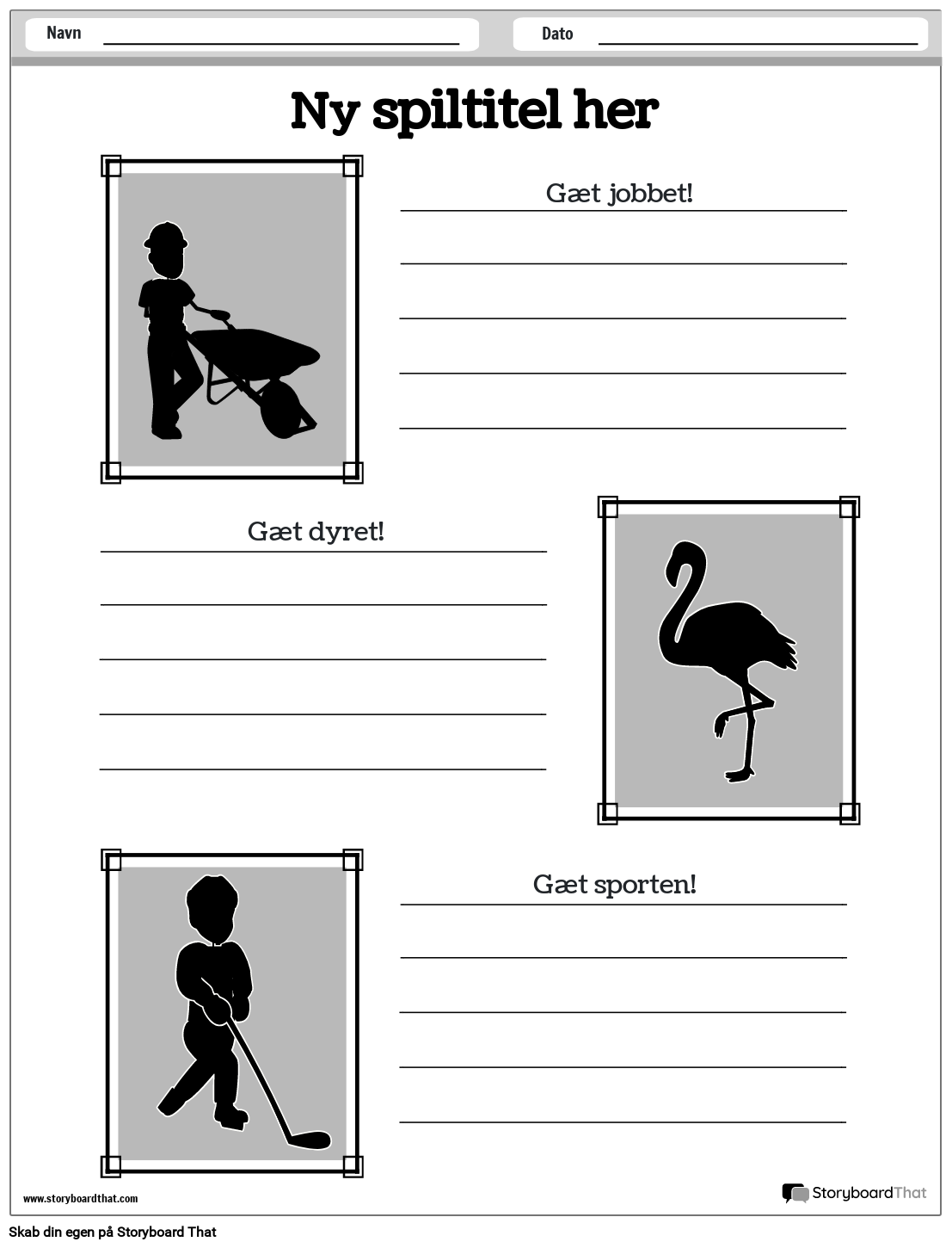 Ny skabelon til skabe sidespil 3 (sort/hvid) Storyboard Ny skabelon til skabe sidespil 3 (sort/hvid) Storyboard