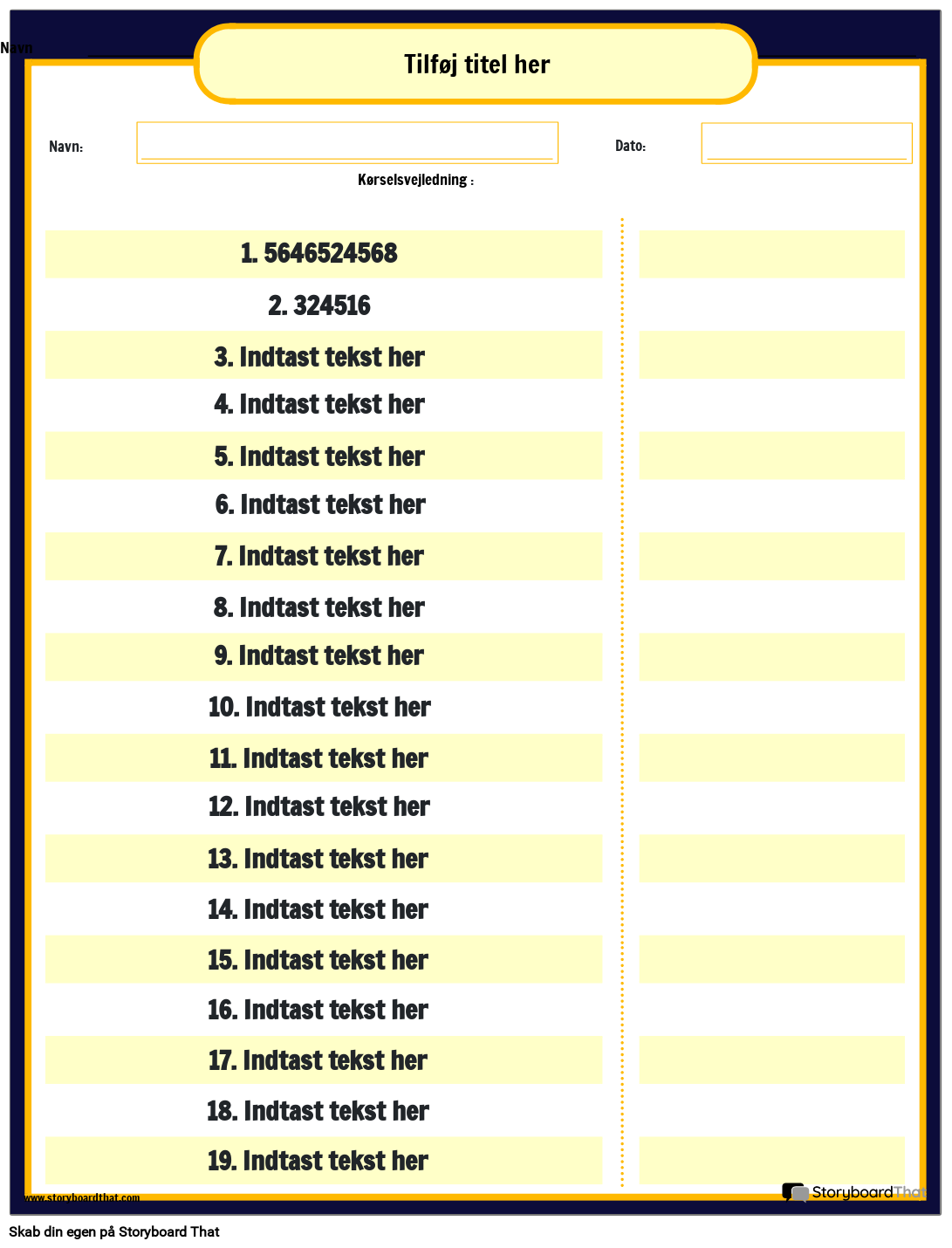 Placering af Kommaer i tal Regneark Storyboard