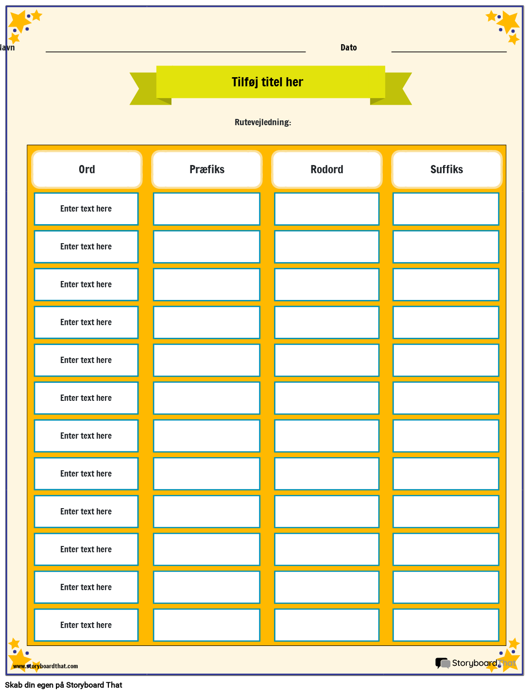Præfikssuffiks og Root Word Activity Worksheet