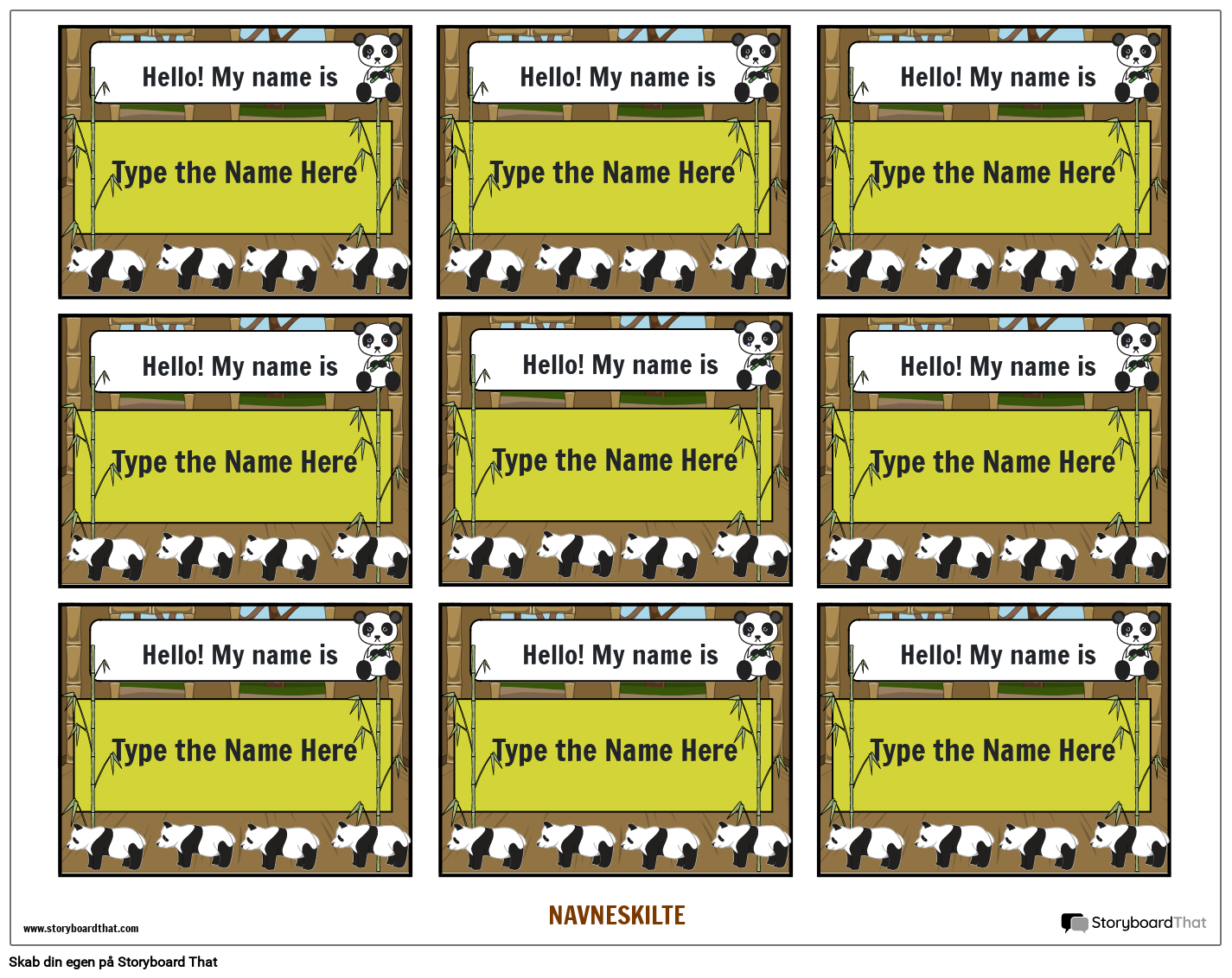 Sødt Panda Inspireret Navneskilt Storyboard par da-examples