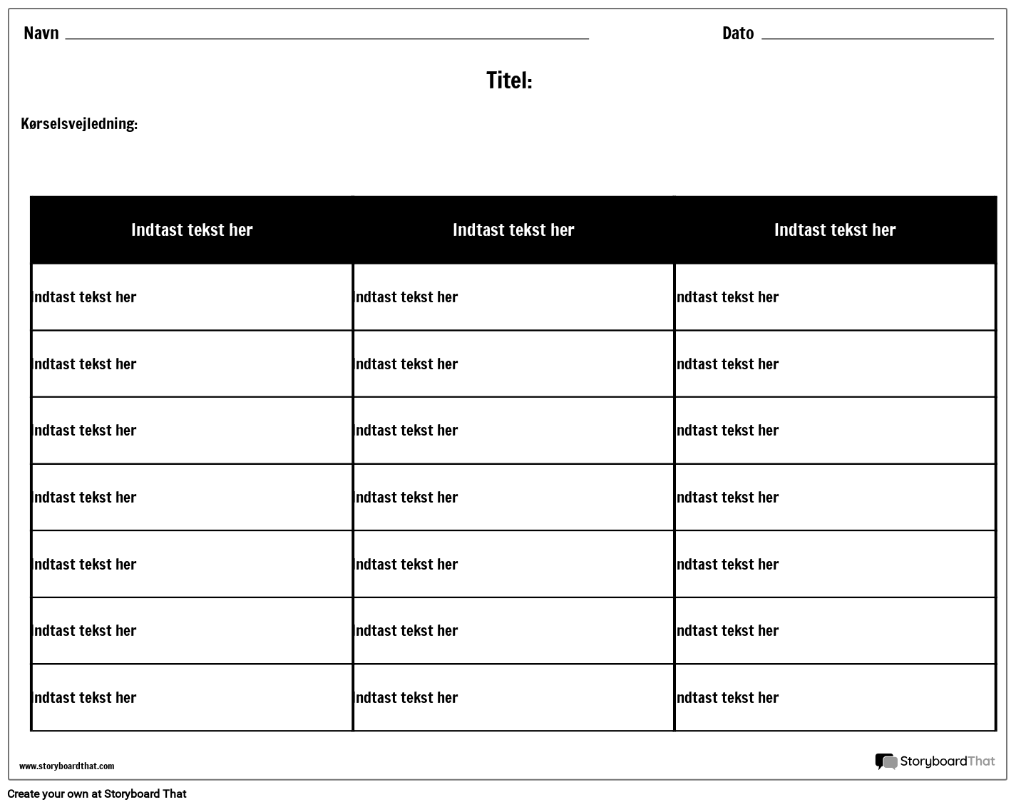 Tabel - 3 Kolonner, 7 Rækker Storyboard von da-examples