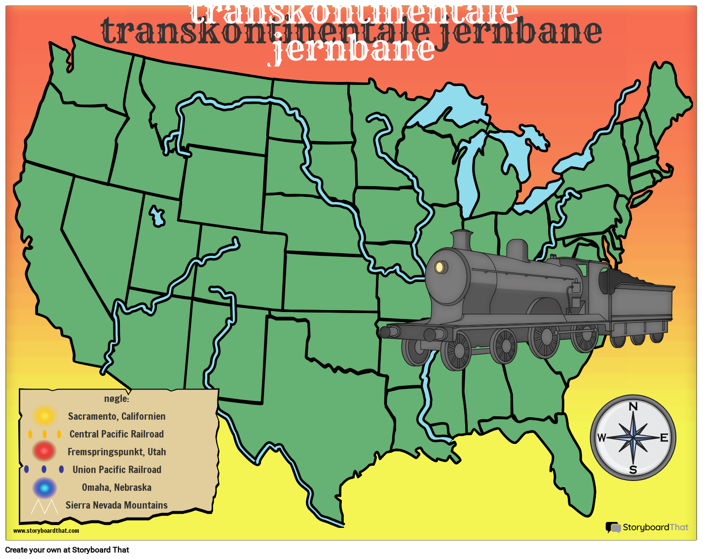 Transkontinentale jernbanekortskabeloner med symboler