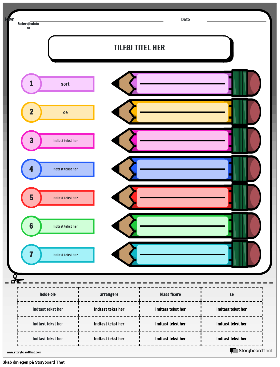 Verber- Shades of Meaning Arbejdsark Storyboard