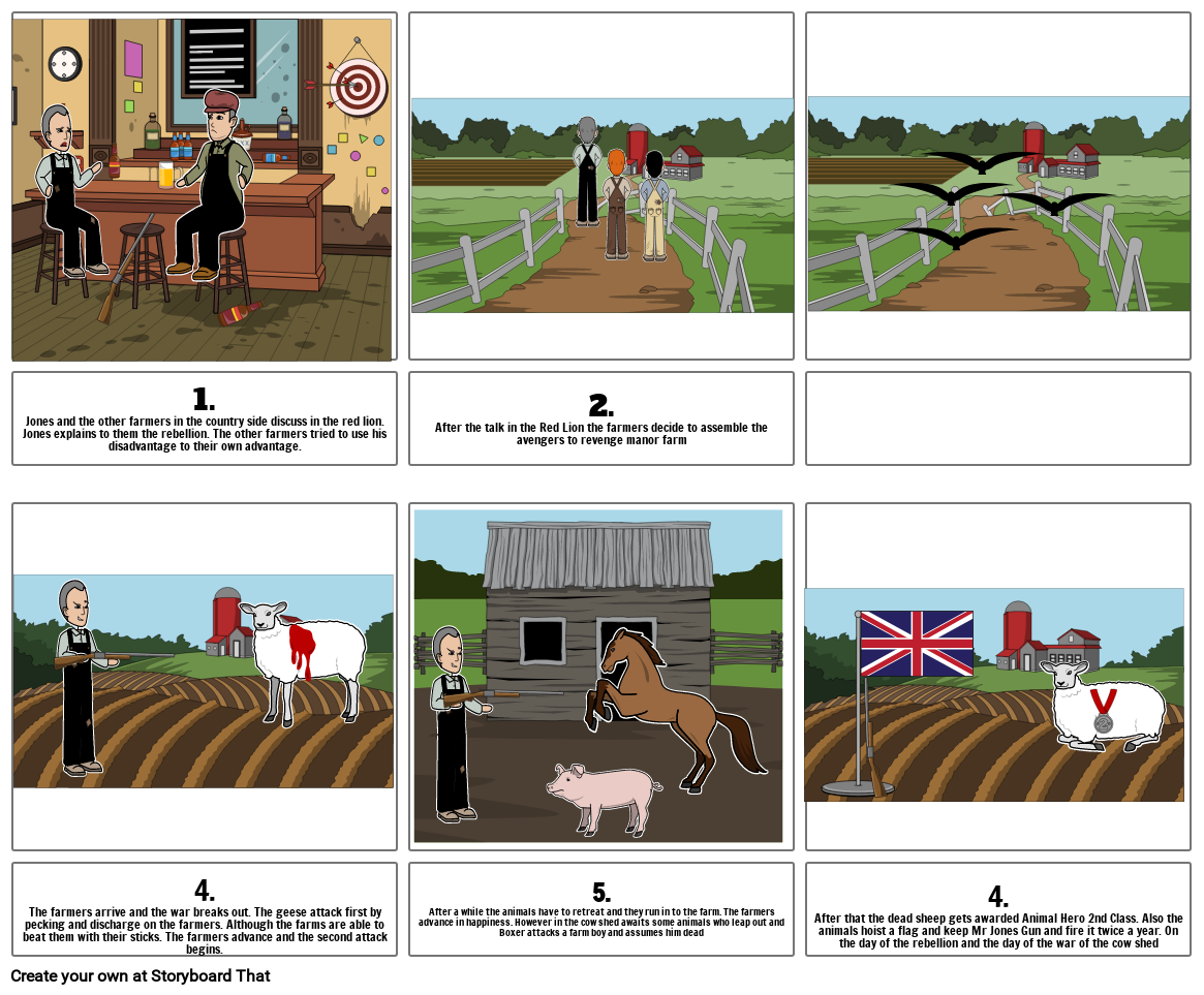 English Animal farm Battle of the cow shed Storyboard