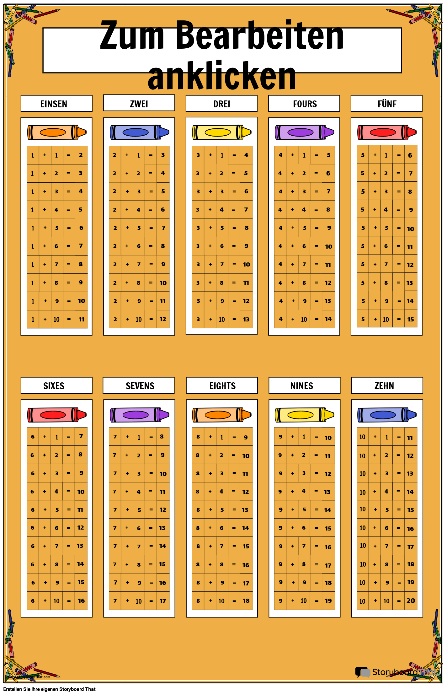 Additionstabellen-Poster, Fertiges Beispiel Storyboard