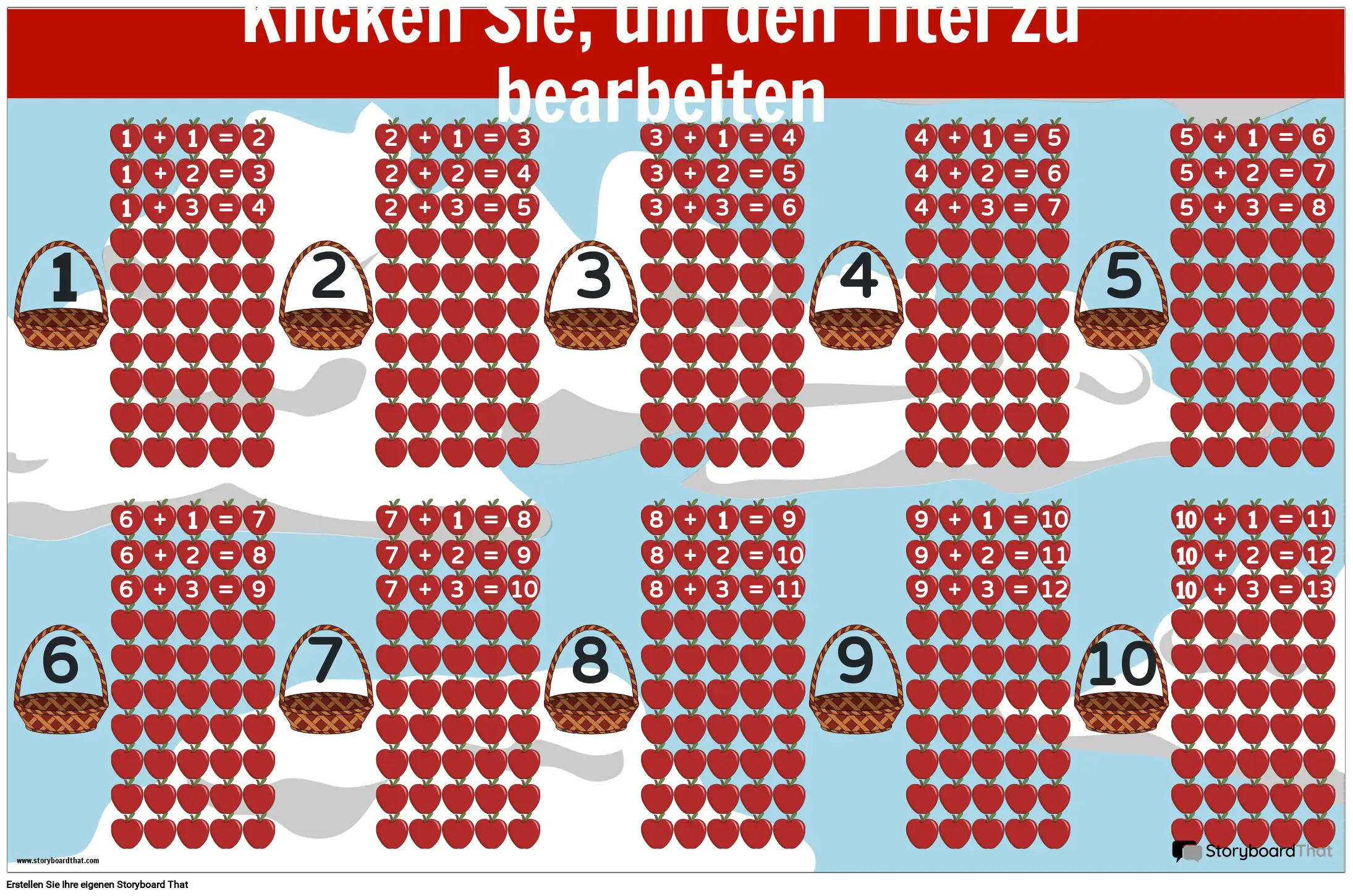 Additionstabellen-Poster zum Thema Äpfel Storyboard