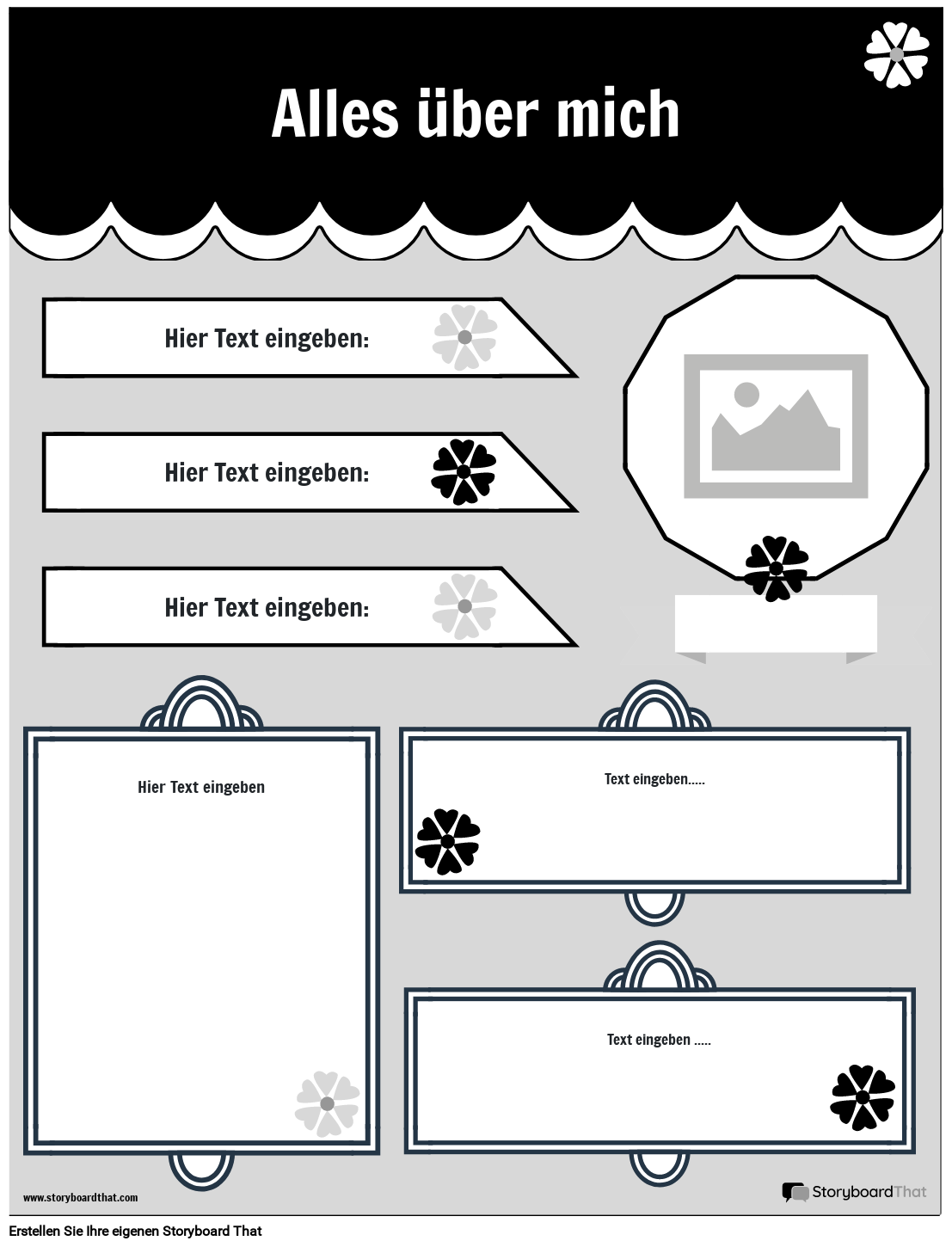 Alles Über Mich Vorlage Schwarz und Weiß Storyboard Alles Über Mich Vorlage Schwarz und Weiß Storyboard