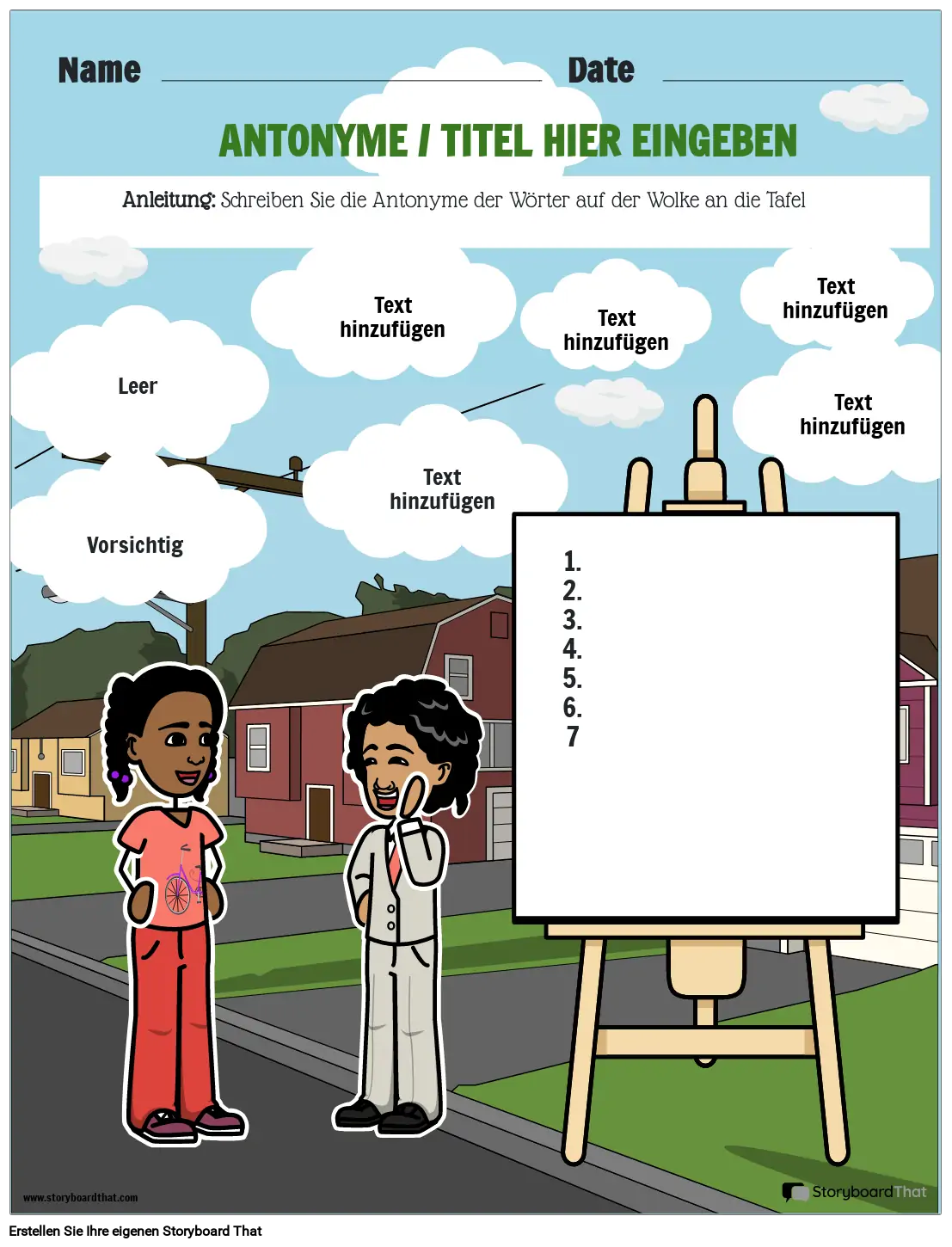 Antonym-Arbeitsblatt Storyboard von de-examples