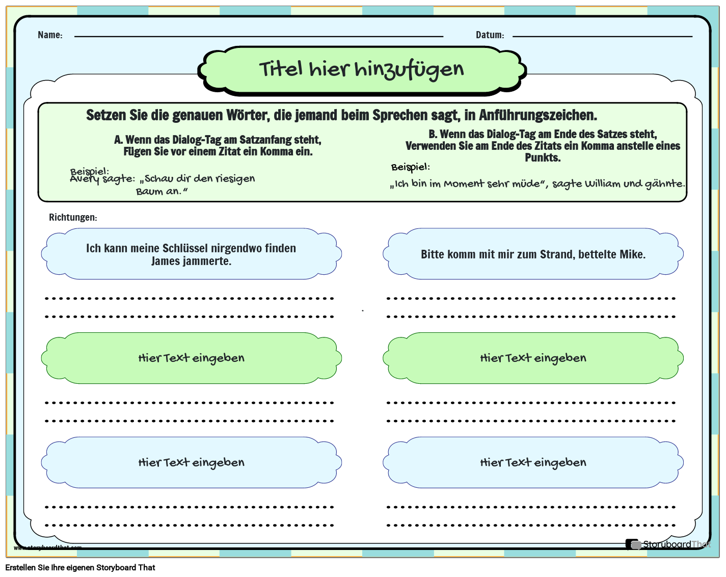 Arbeitsblatt „komma Im Dialog Storyboard By De Examples