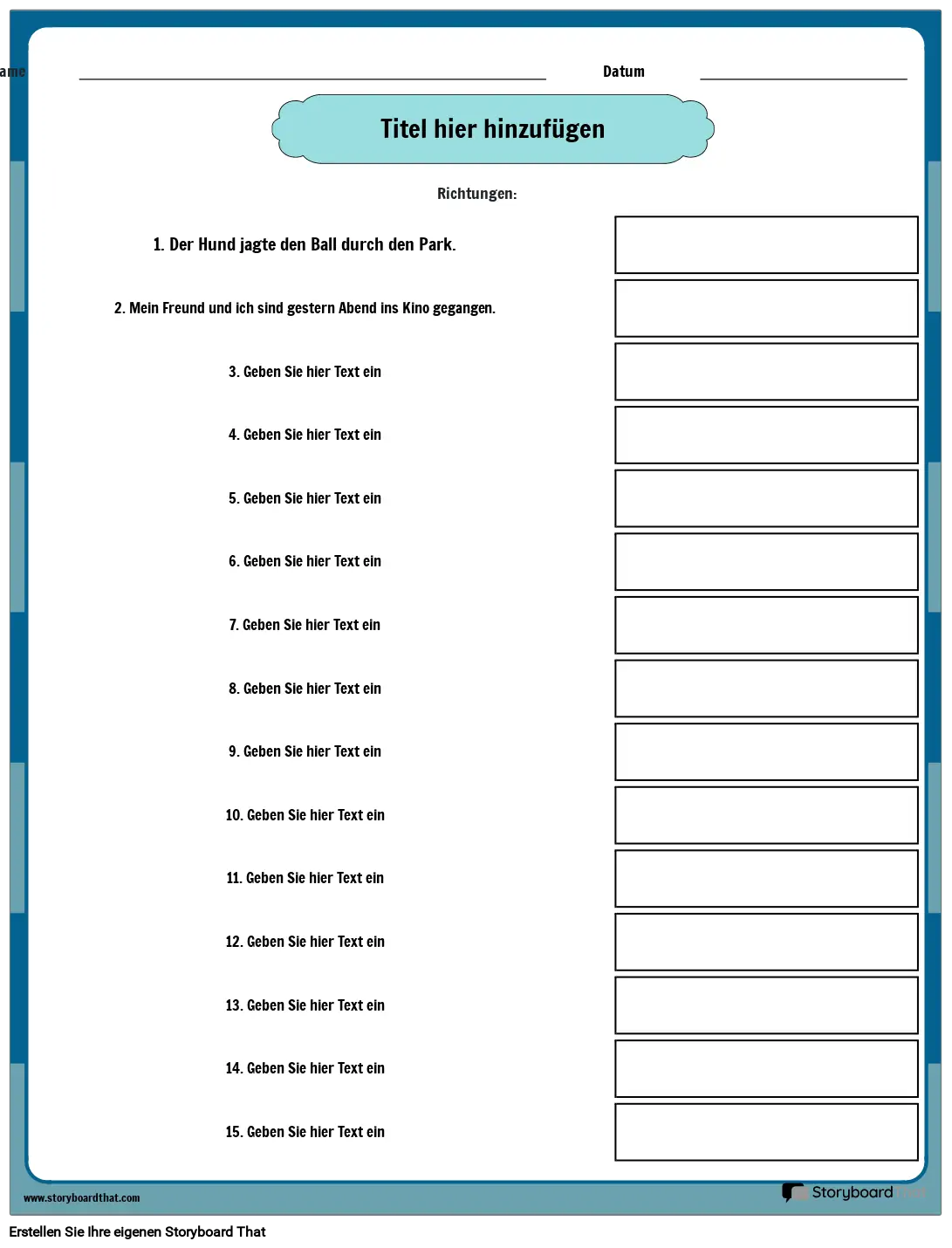 Arbeitsblatt zu Substantiven in Sätzen Storyboard