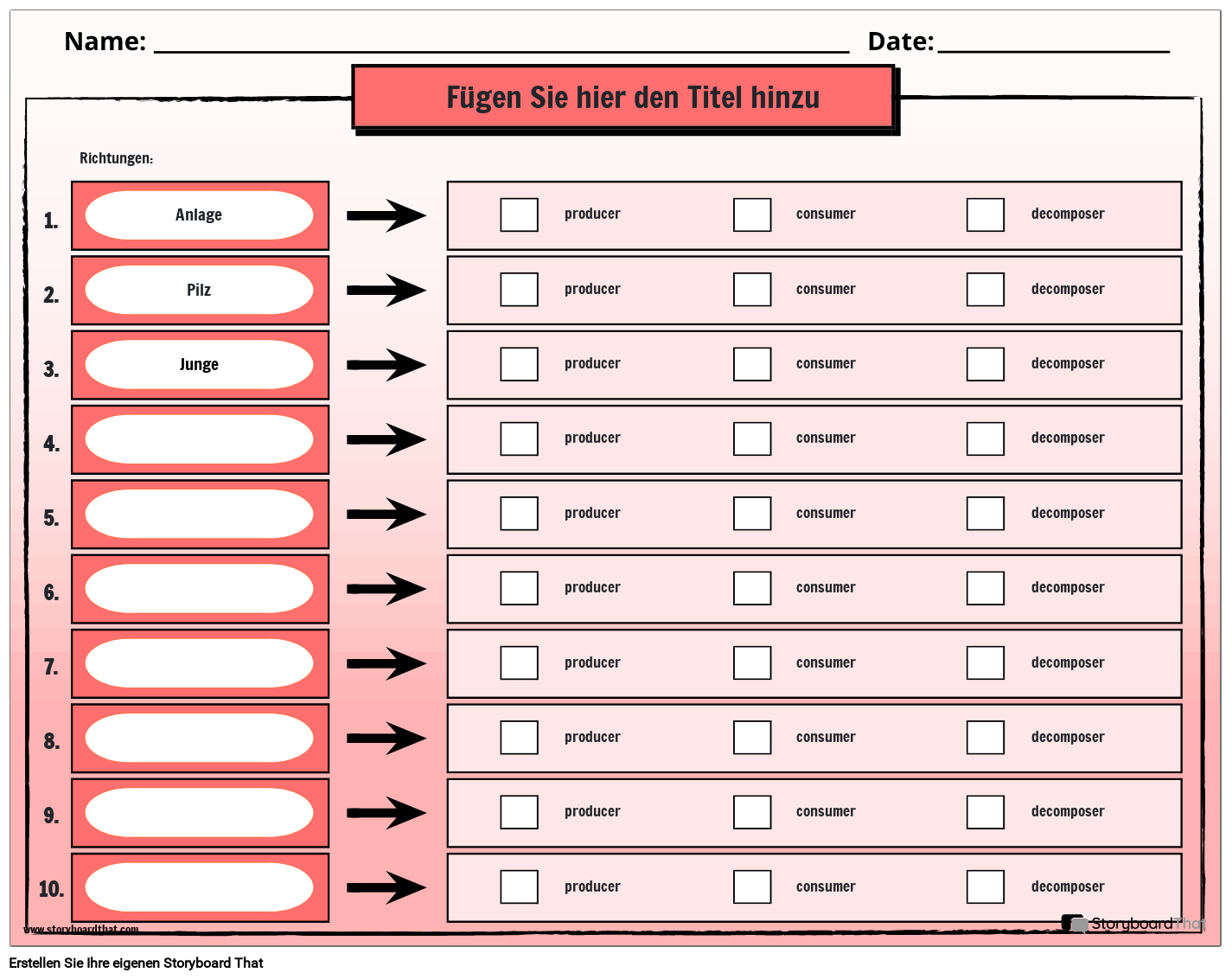 Arbeitsblätter zur Identifizierung der Arten von Organismen