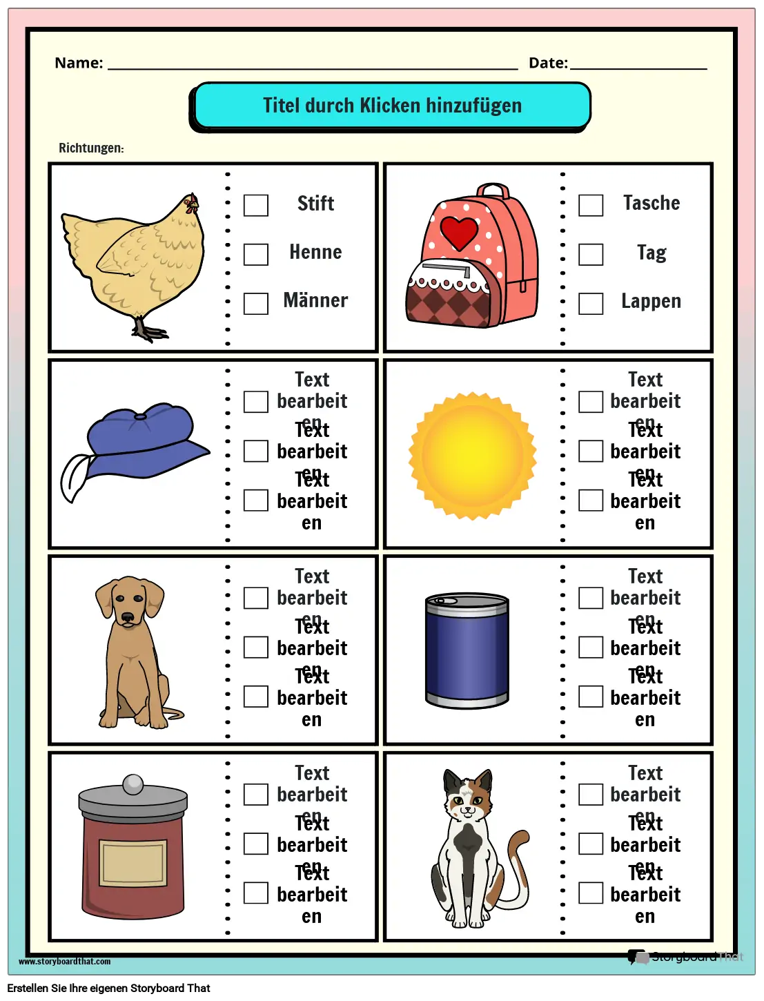 Arbeitsblattvorlage für Vokale und Konsonanten