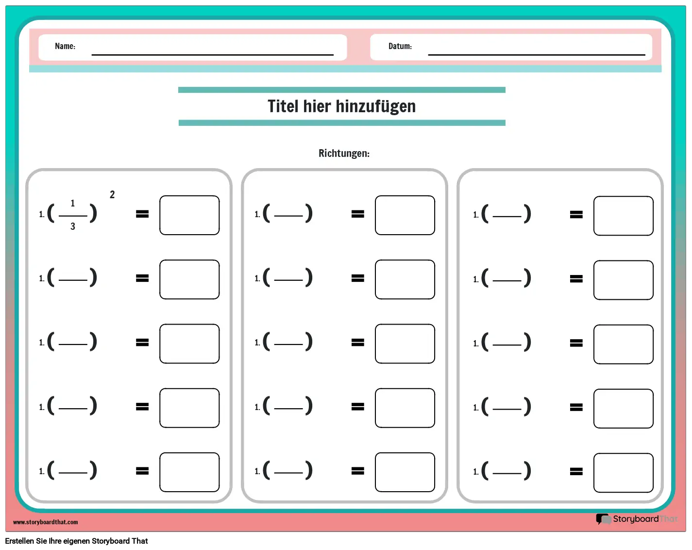 Brüche mit Exponenten berechnen – Arbeitsblatt