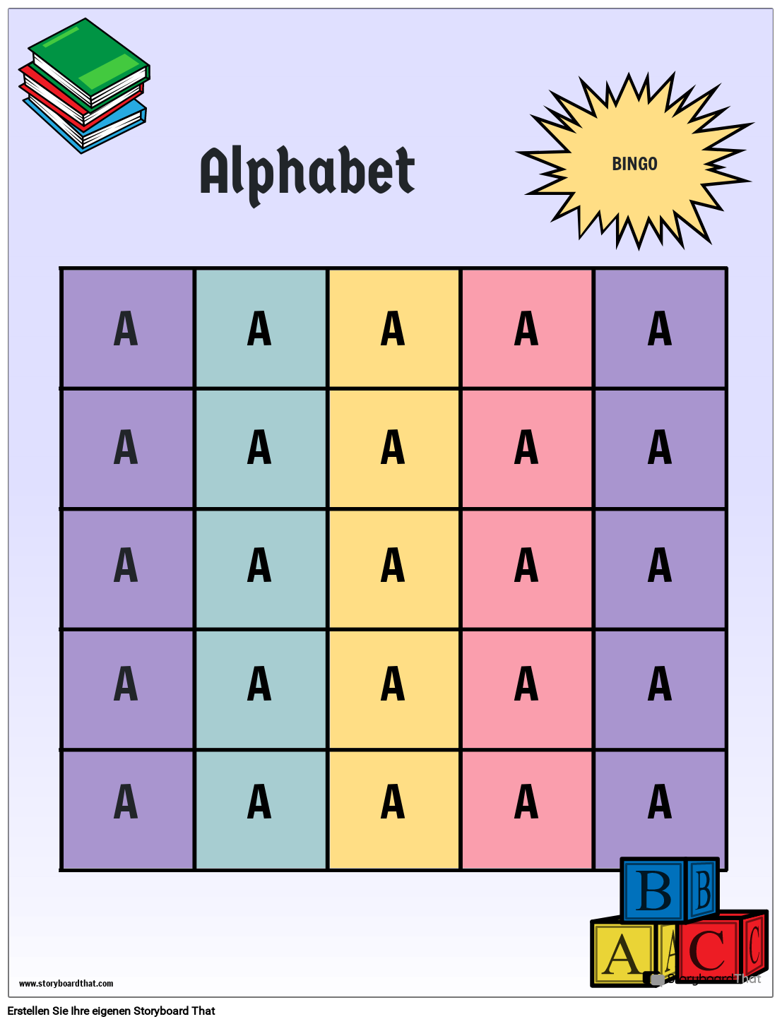 Bunte Alphabet-Bingo-Karte Storyboard by de-examples