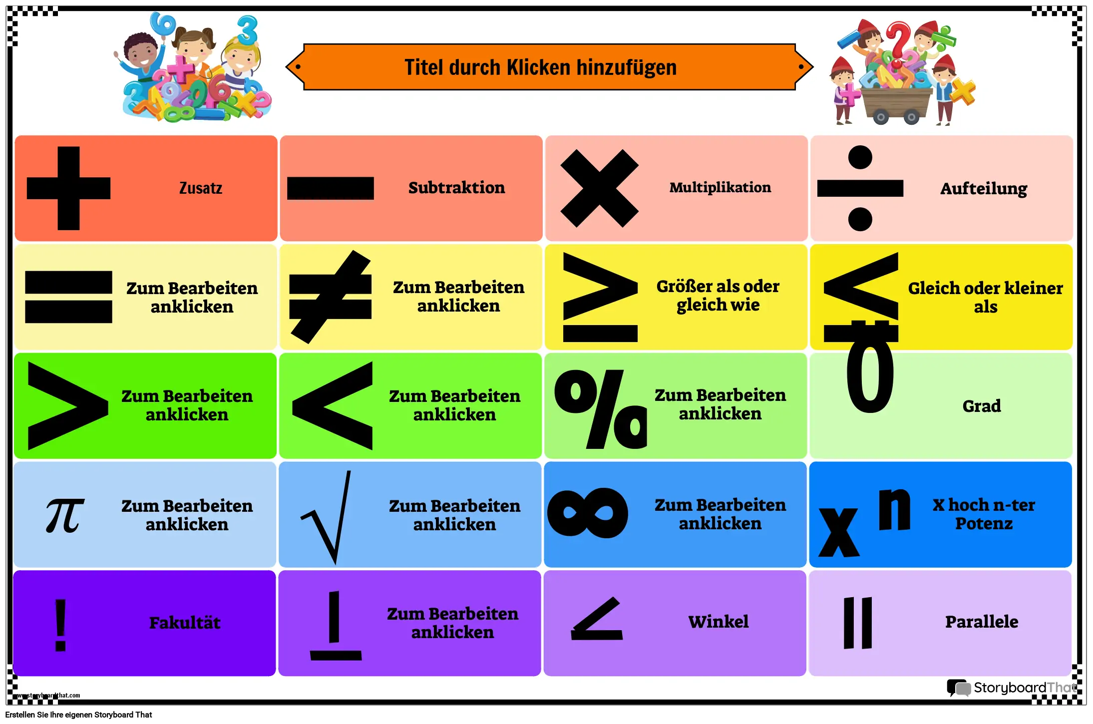 Buntes Poster mit Mathematischen Symbolen Storyboard Buntes Poster mit Mathematischen Symbolen Storyboard
