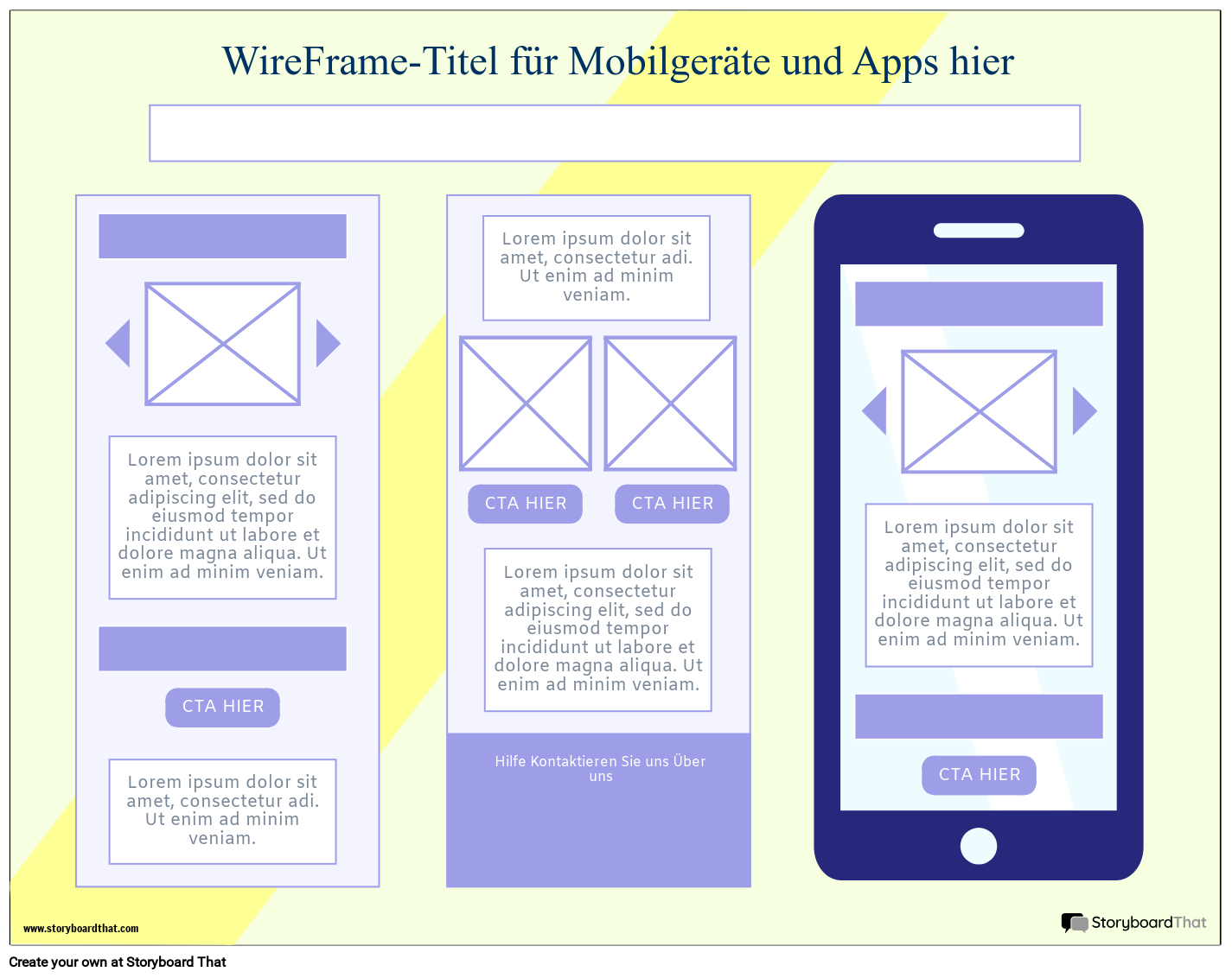 Corporate Mobile WireFrame-Vorlage 3 Storyboard