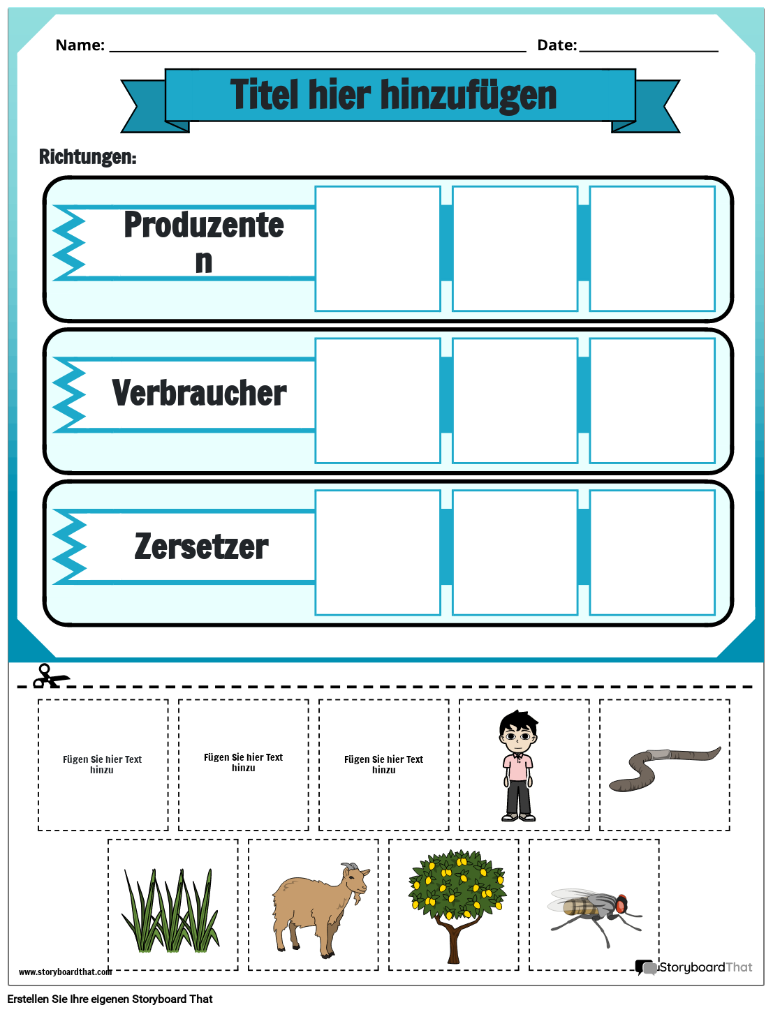 Definieren von Produzenten, Konsumenten und Zersetzern: Arbeitsblatt zum Au