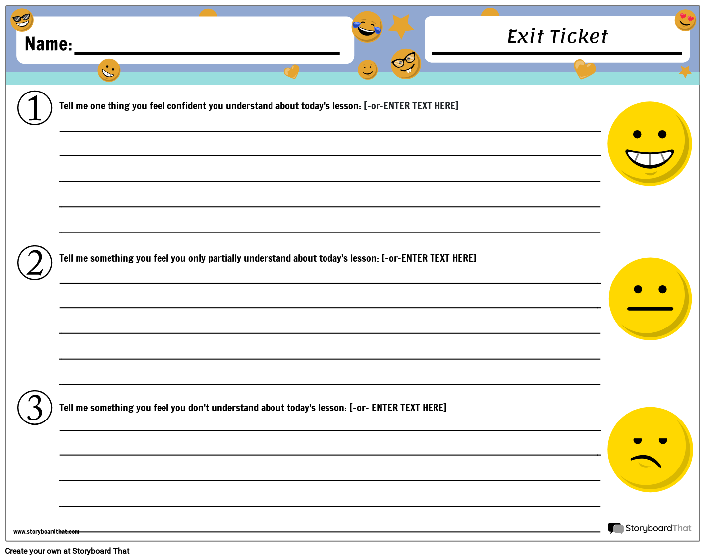 Exit Ticket 11, ganze Seite Storyboard por de-examples
