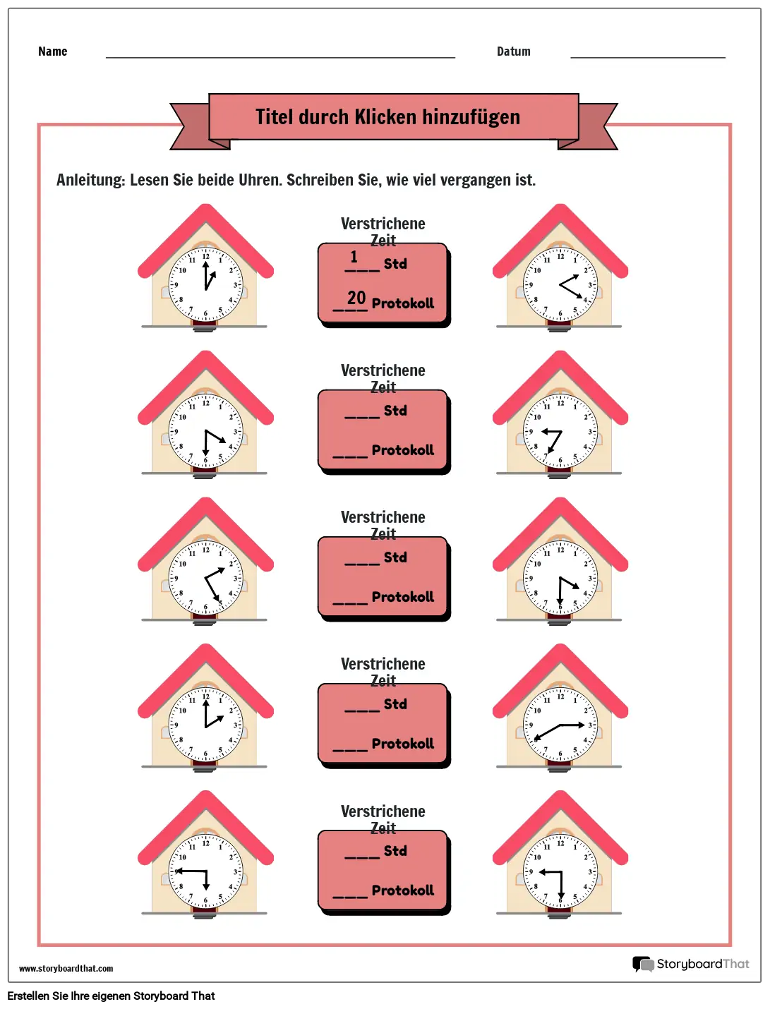 HAUSTHEMA – ARBEITSBLATT ZUR VERSTRICHENEN ZEIT