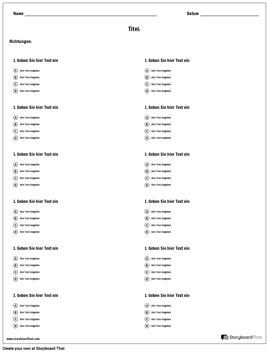 Multiple Choice - Zwei Spalten Storyboard von de-examples