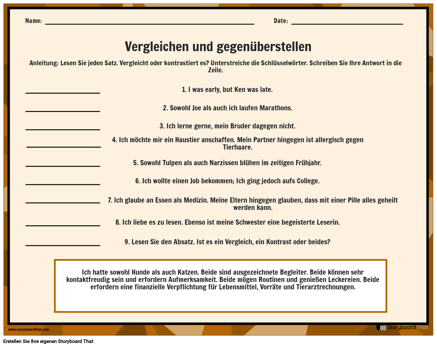 Navigieren in Satznuancen: Arbeitsblatt zum Vergleichen und Kontrastieren