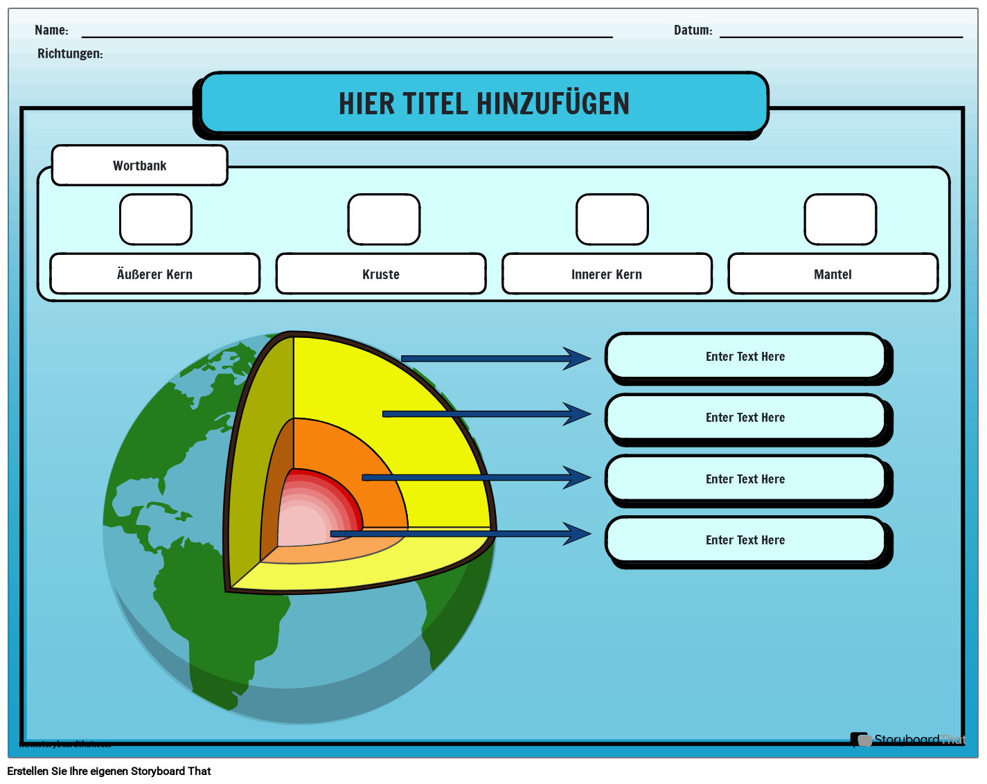 Ordnen Sie die Schichten der Erde Storyboard par de-examples