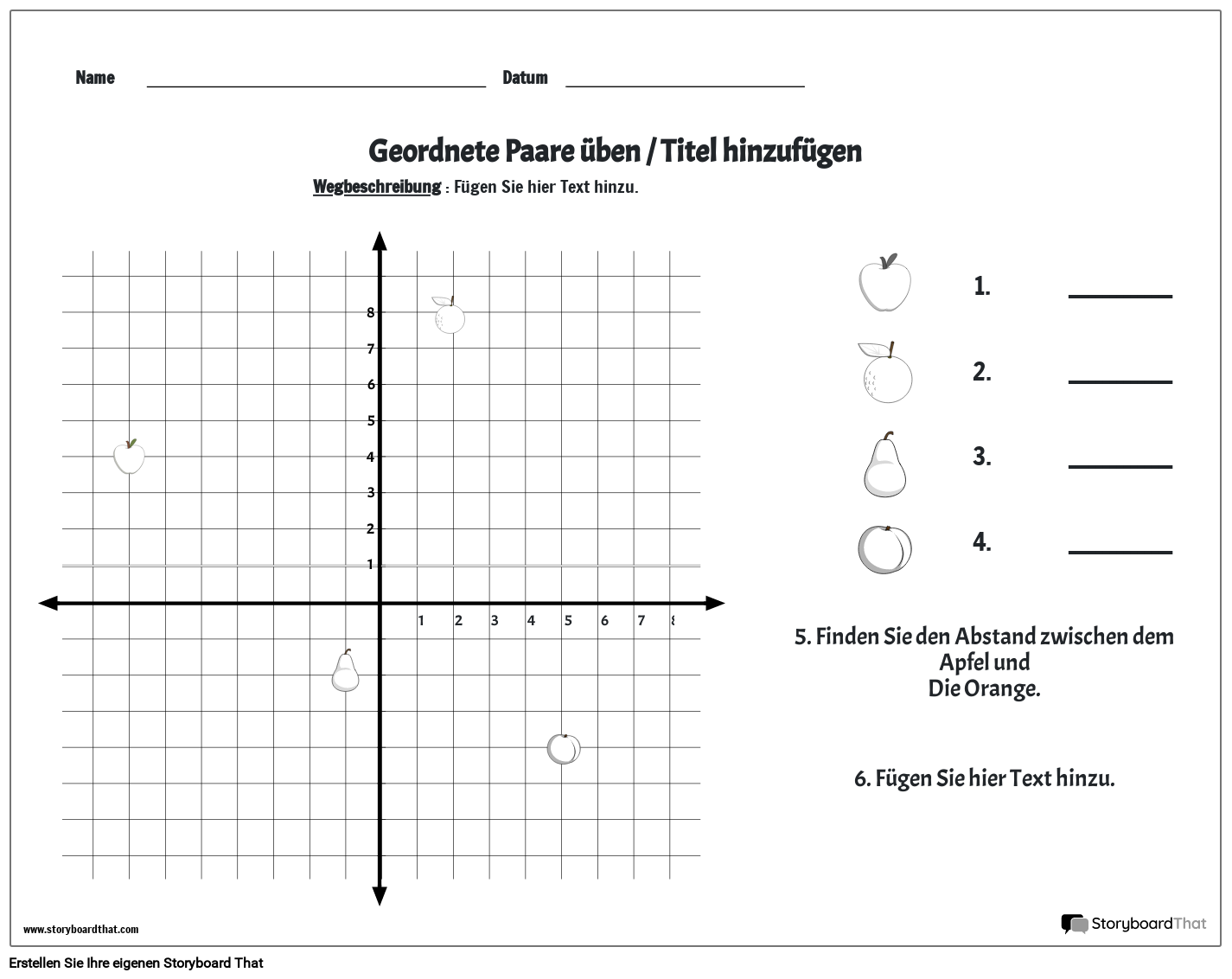 Passend zu Obst – BW Storyboard von de-examples