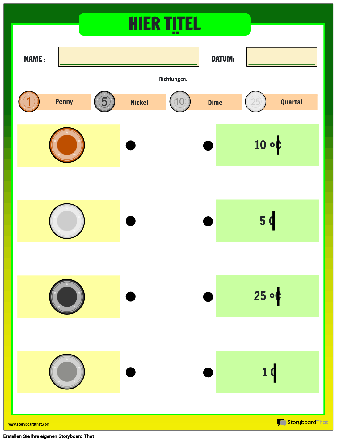 Passende Münzen zu ihren Werten Storyboard by de-examples