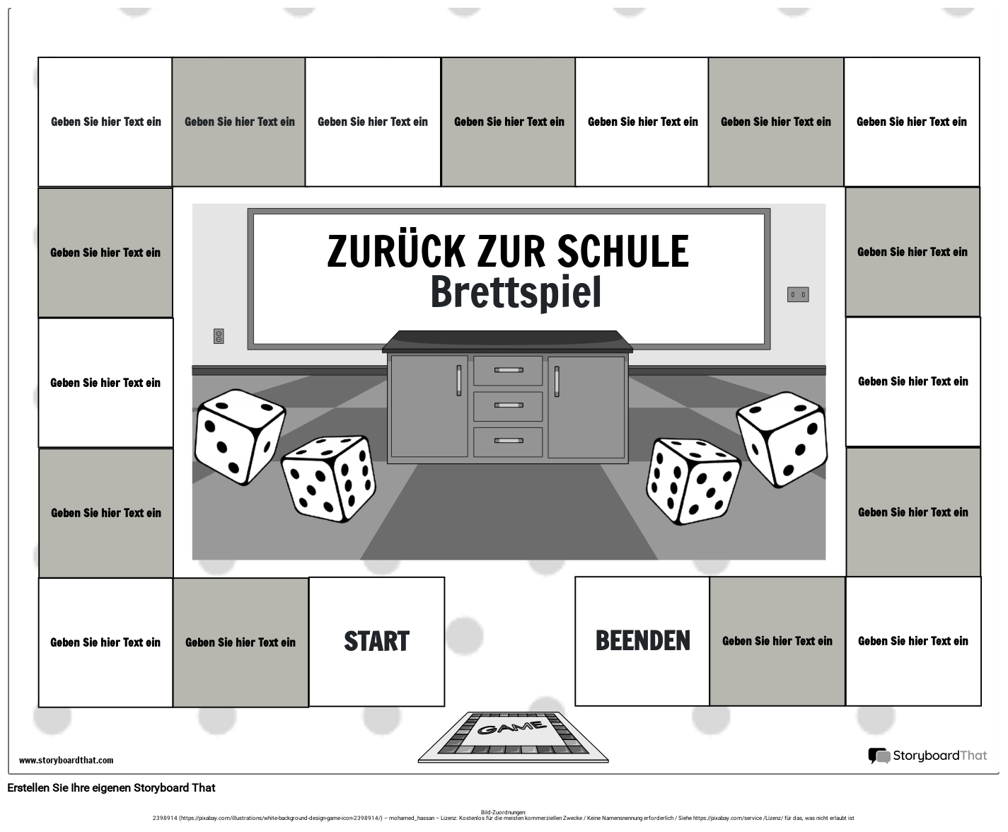 Peer-Brettspiel „Zurück zur Schule“. Storyboard