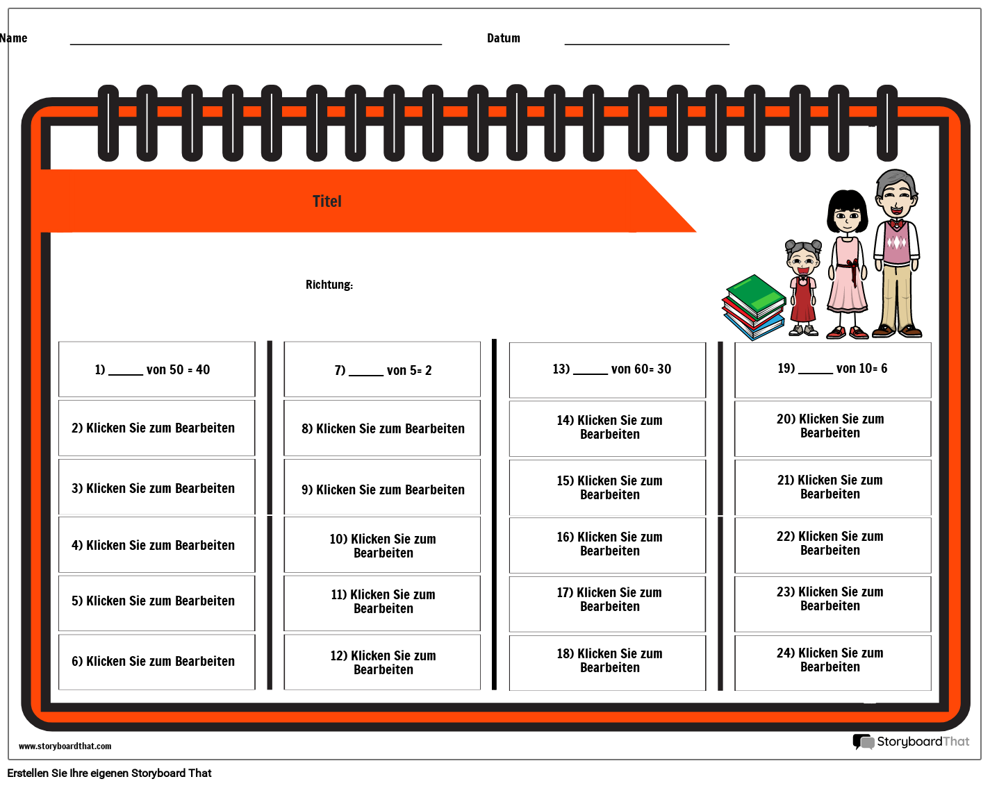 Prozent Arbeitsblatt Im Notizbuch Stil Storyboard