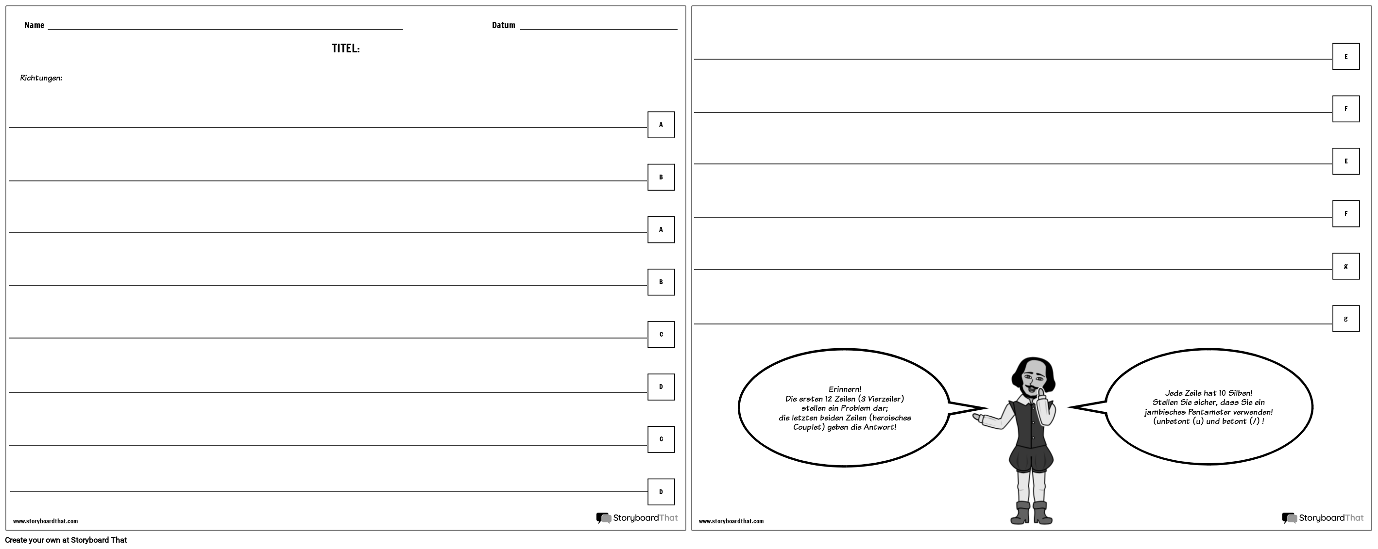 Shakespeare-Sonette Storyboard von de-examples