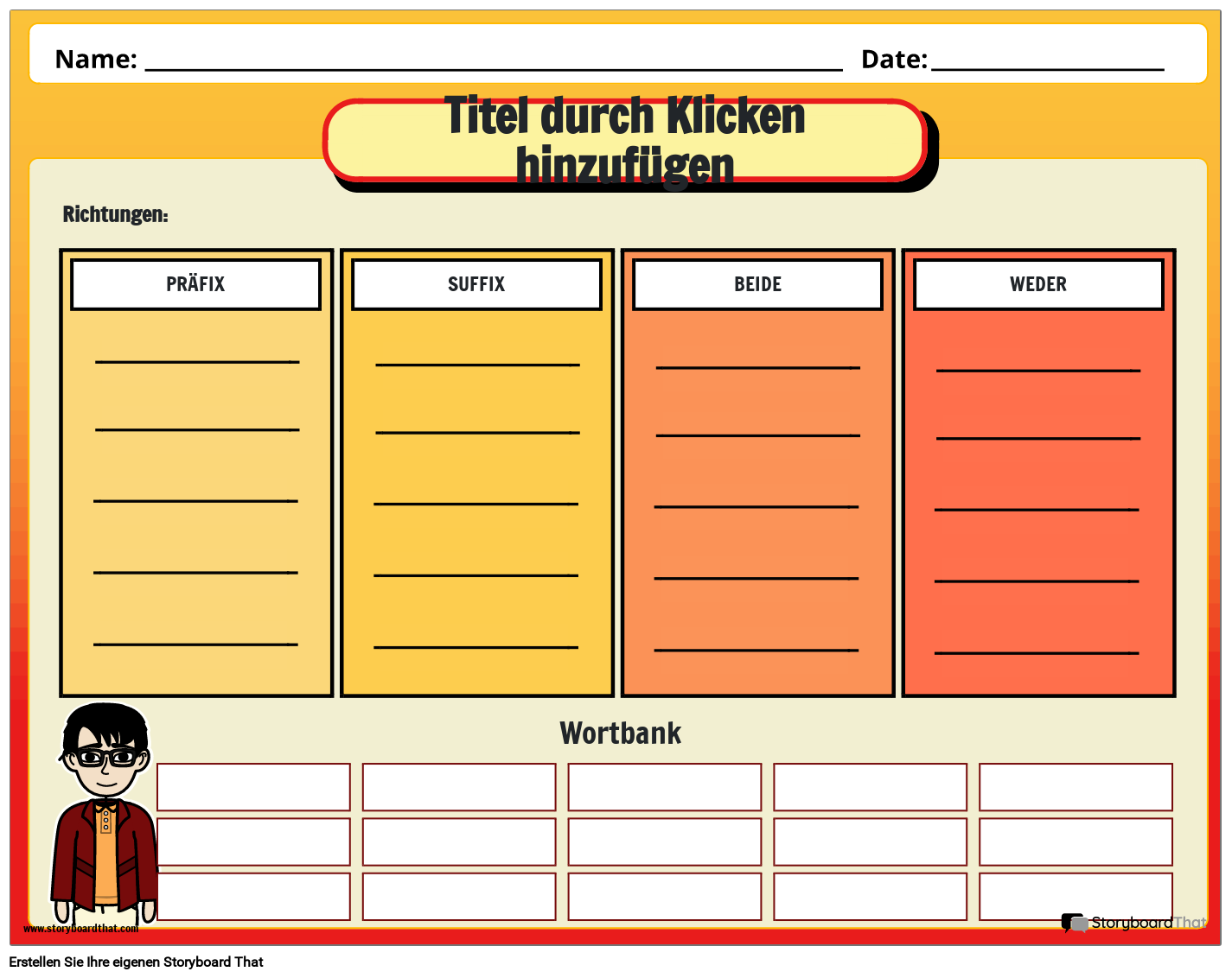 Sortieren Sie es – Arbeitsblatt „Wörter mit Präfix und Suffix“.
