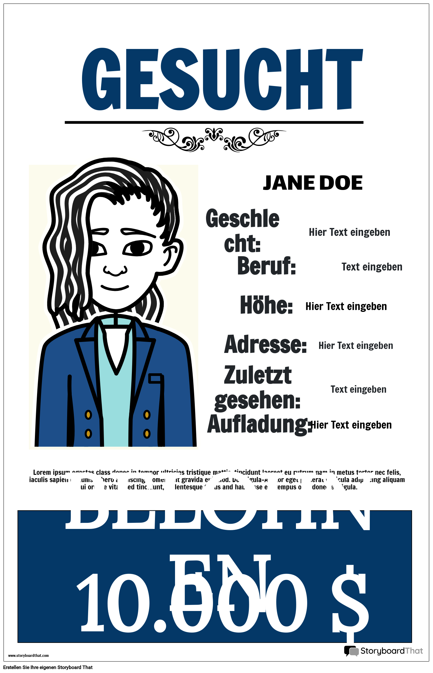 Steckbrief mit Details Storyboard por de-examples