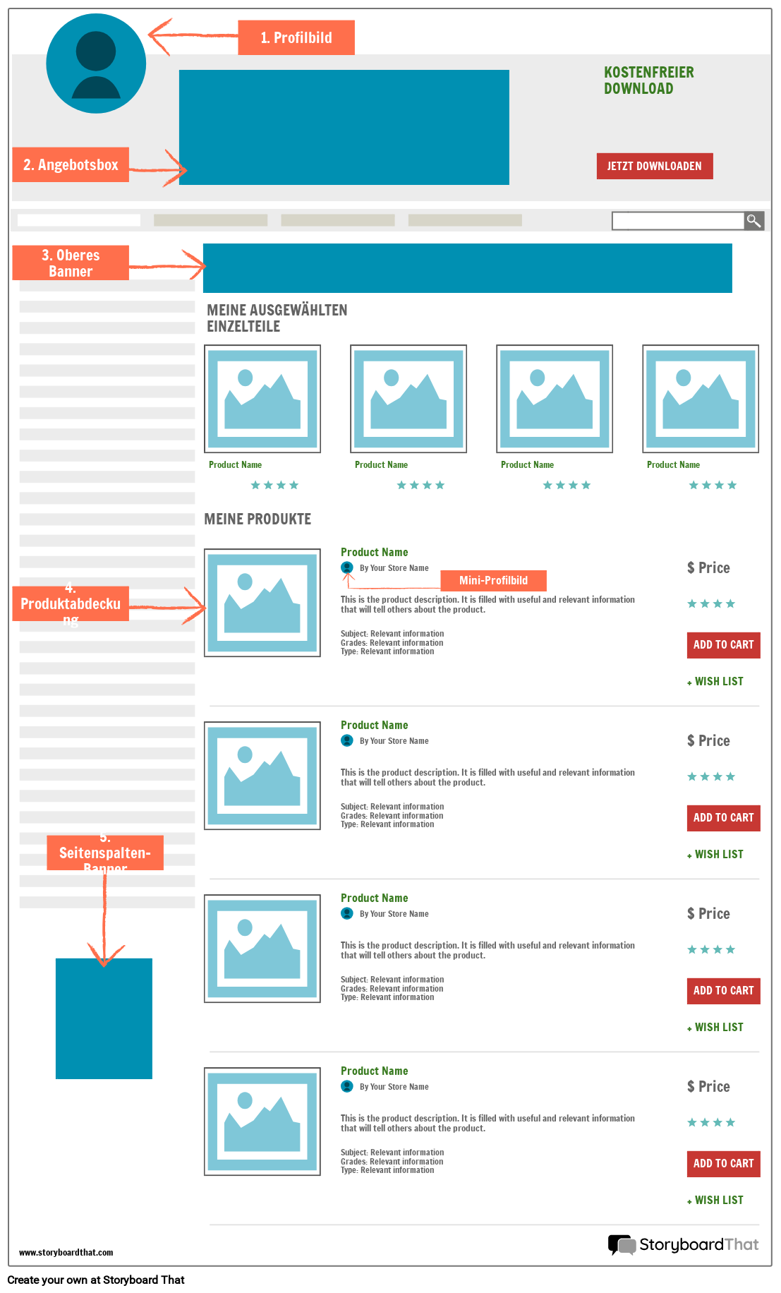 TpT Store Wireframe Storyboard by de-examples