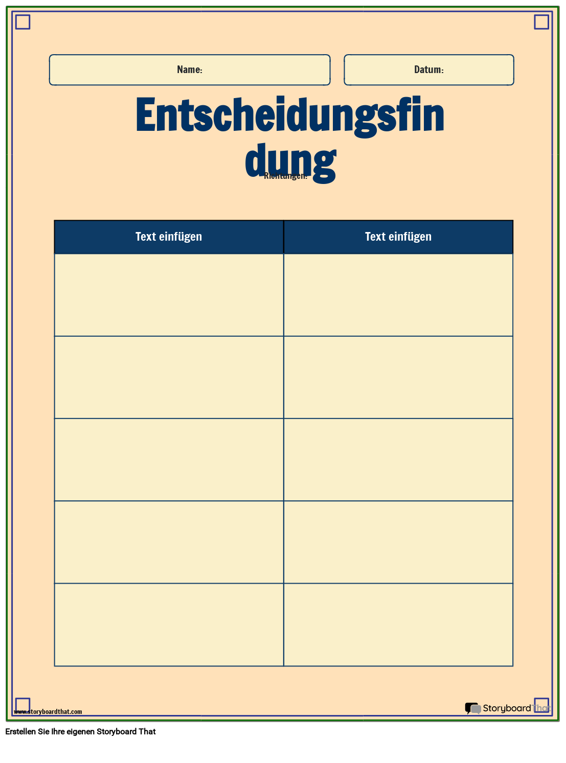 Vorlage zur Entscheidungsfindung zur Problemlösung