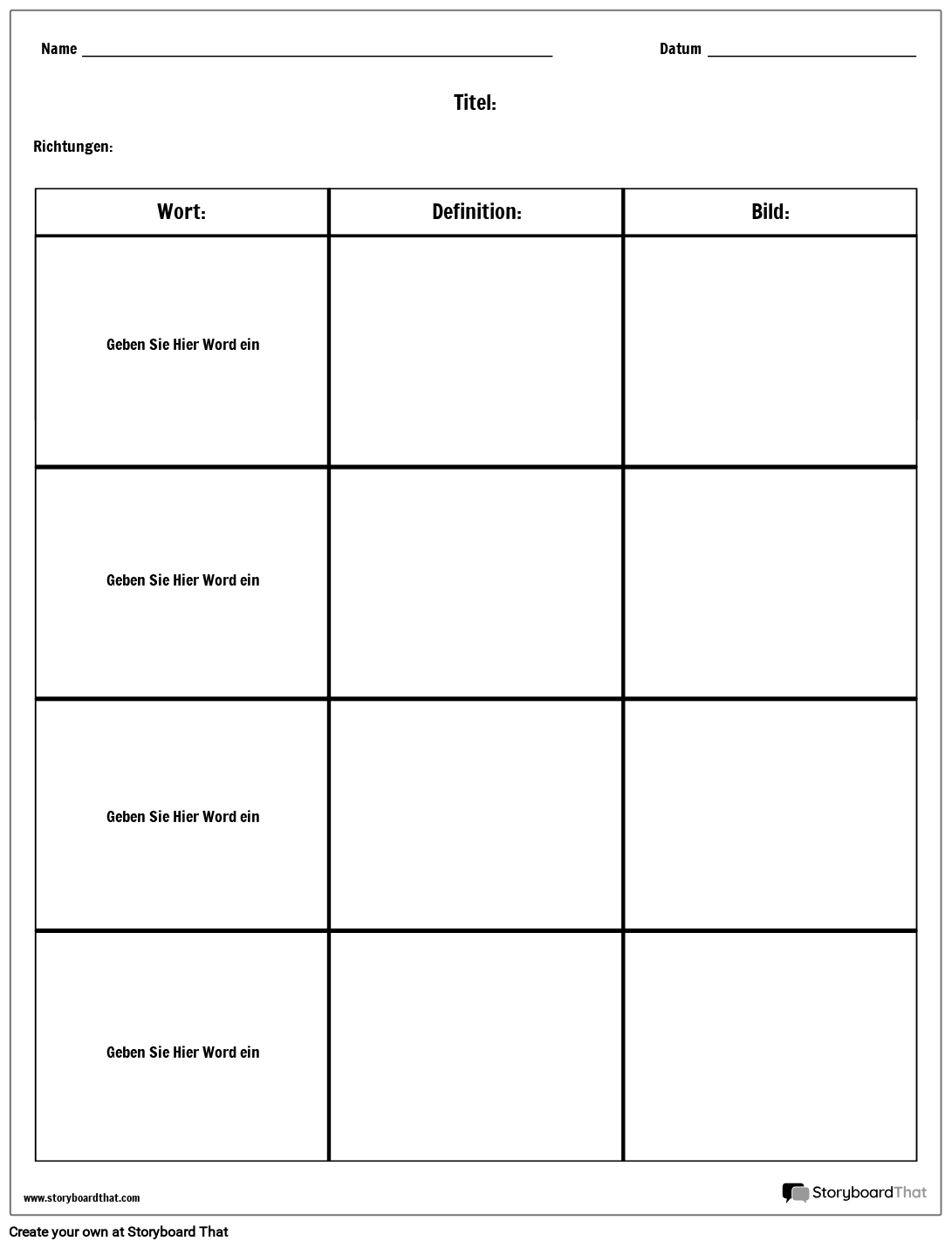 Wort, Bild, Definition Storyboard por de-examples
