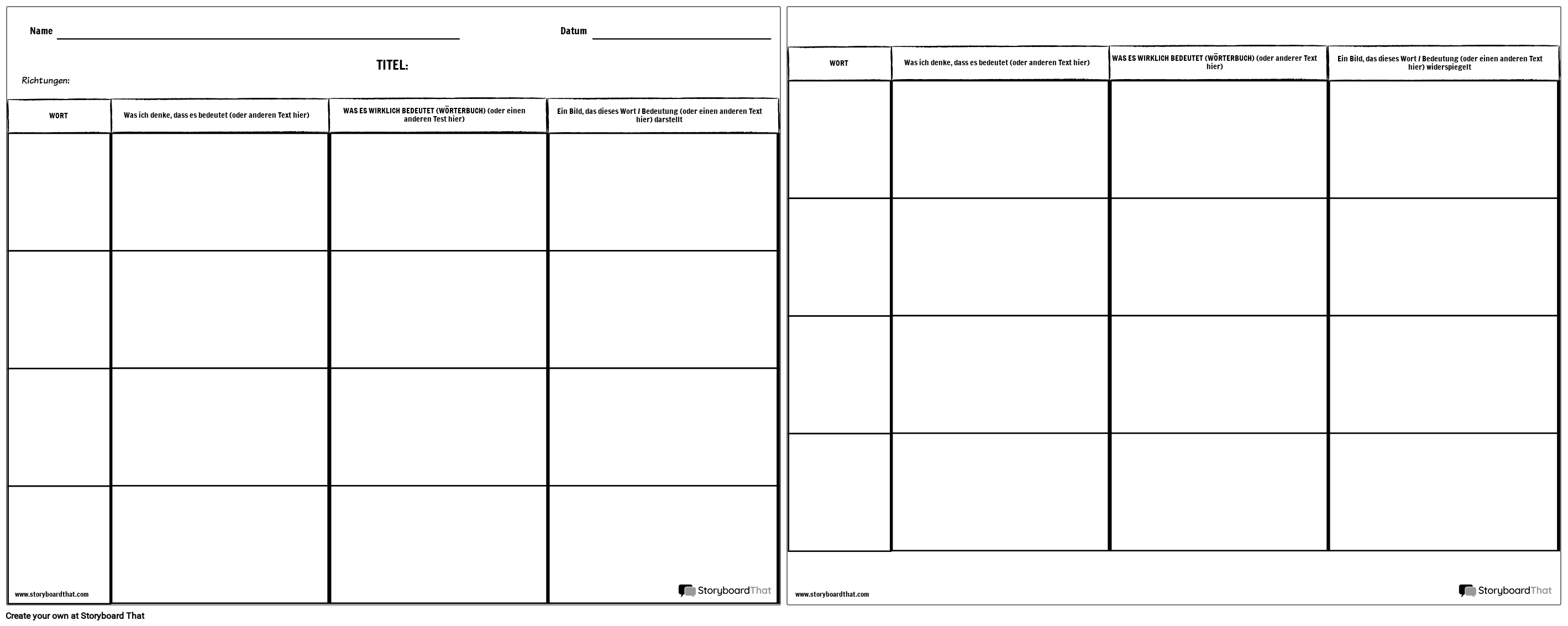 Wortschatz - Multiple Word Chart Storyboard par de-examples