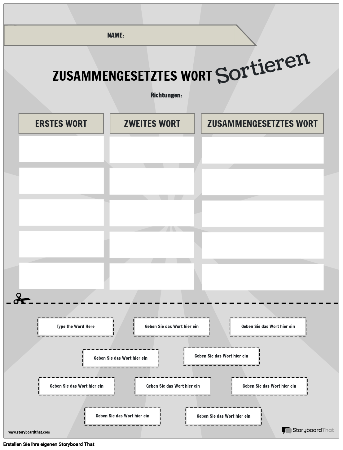 Zusammengesetzte Wörter Sortieren Schwarz und Weiß