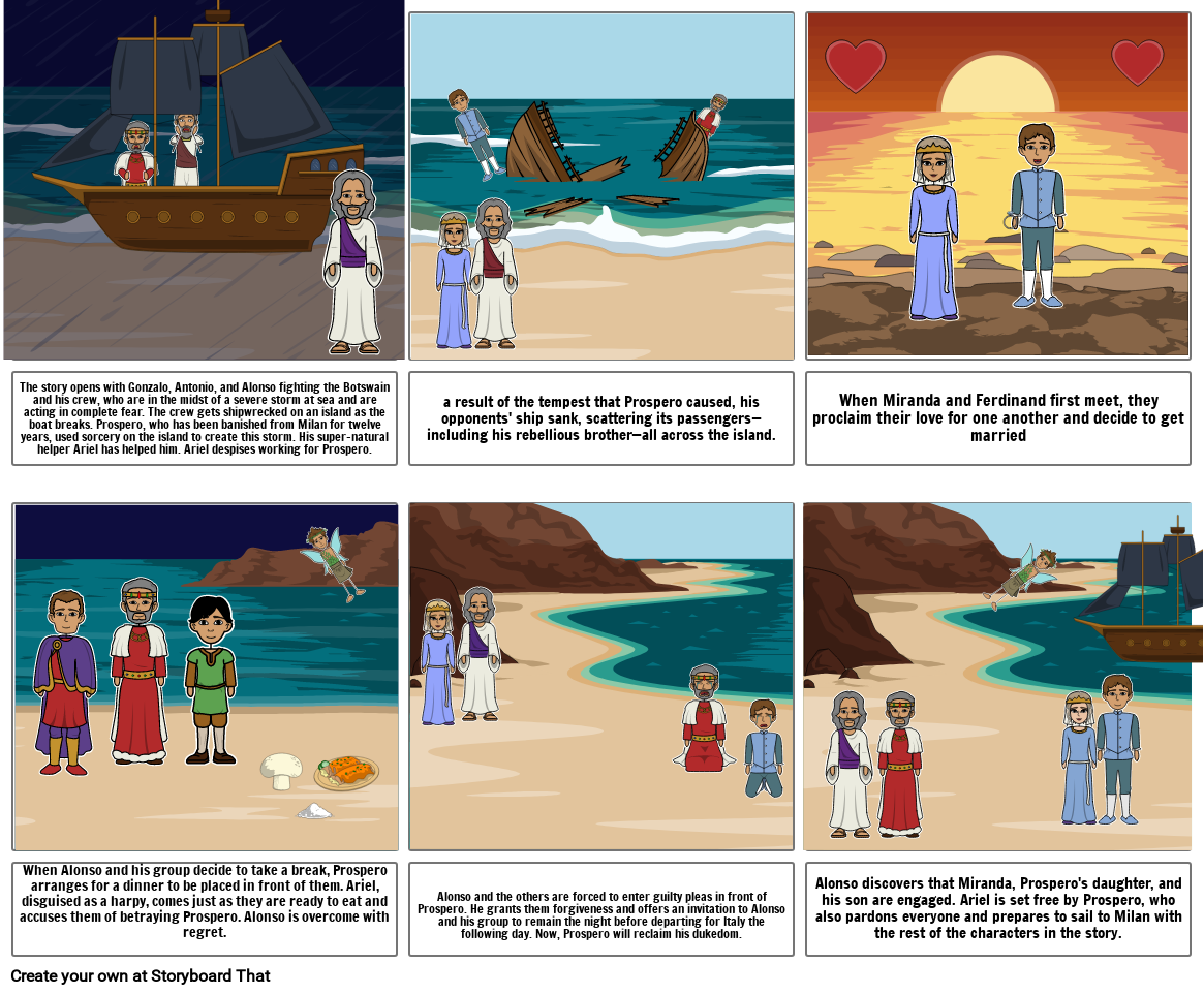 The tempest - 5 act structure Storyboard by df8c70d3