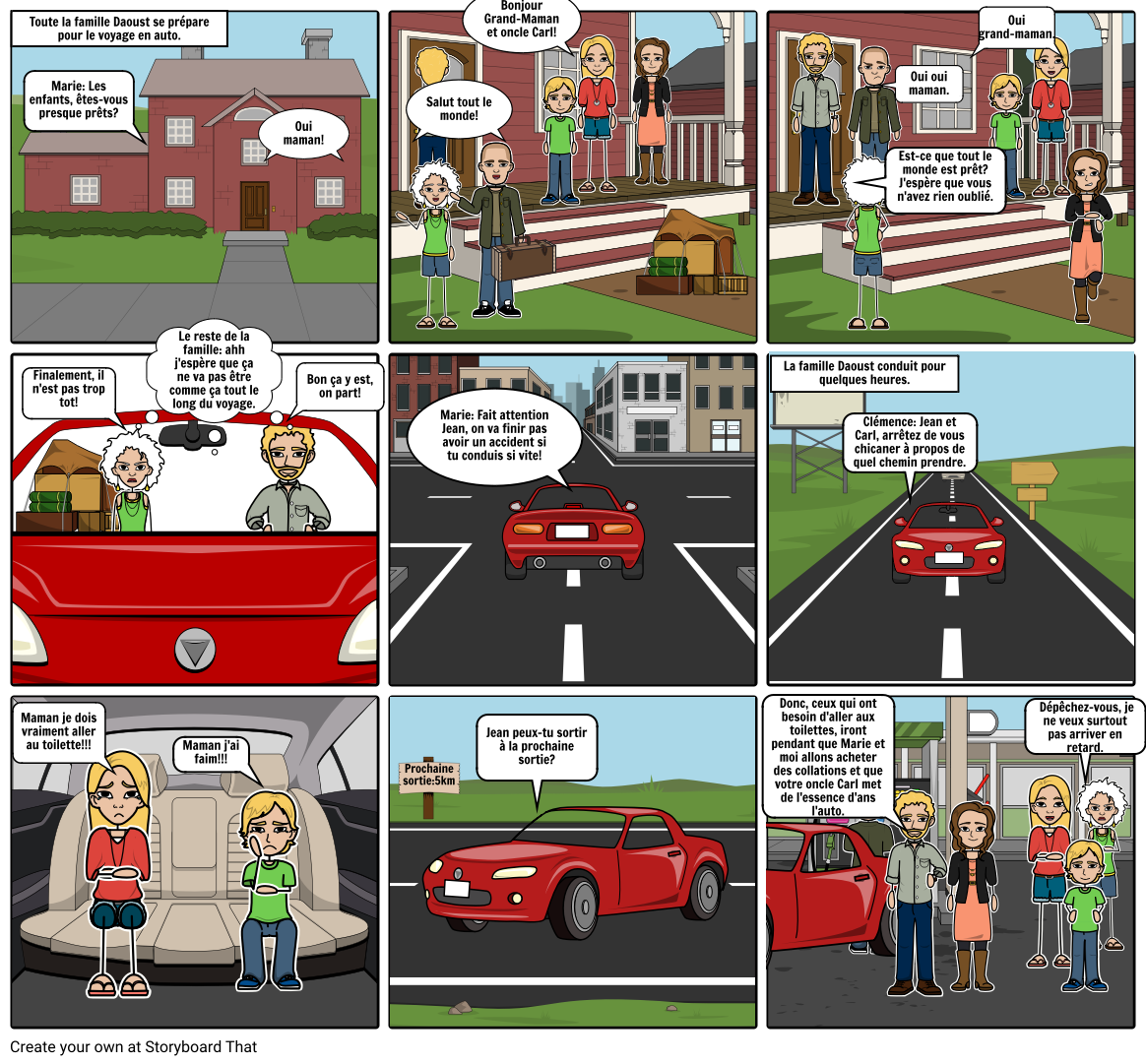 Le voyage en auto de la famille Daoust Storyboard