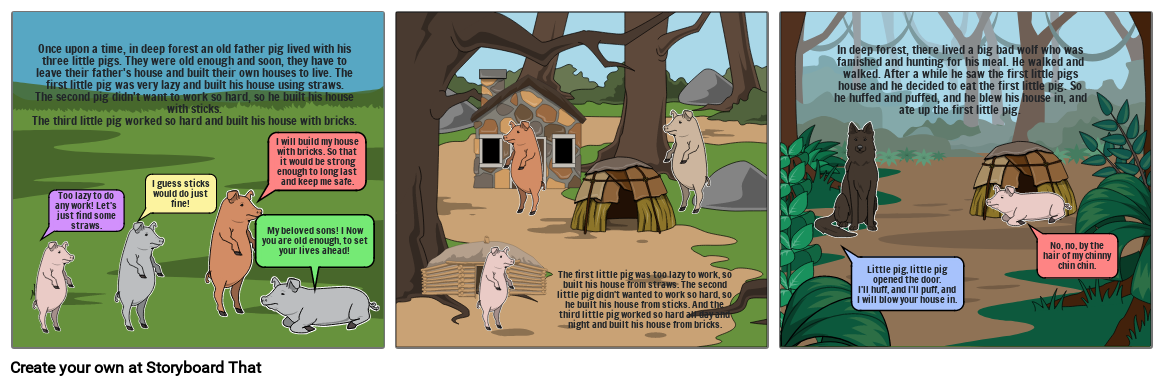 Three little pigs and the big bad wolf Storyboard