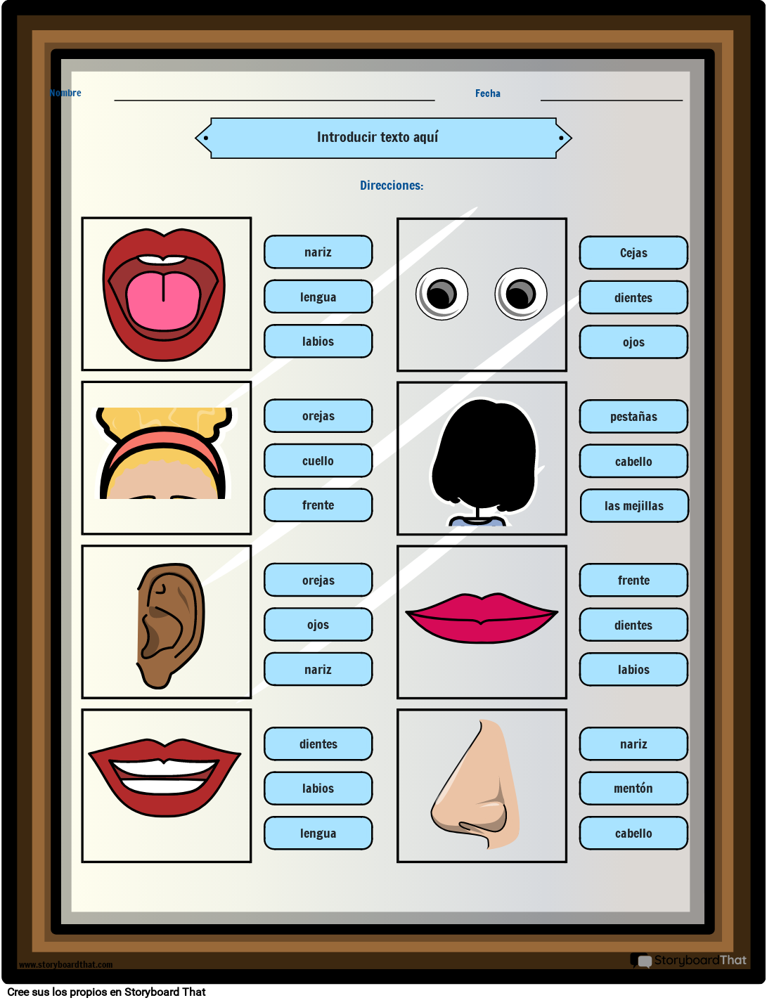 Actividad de Unir Partes de la Cara Storyboard