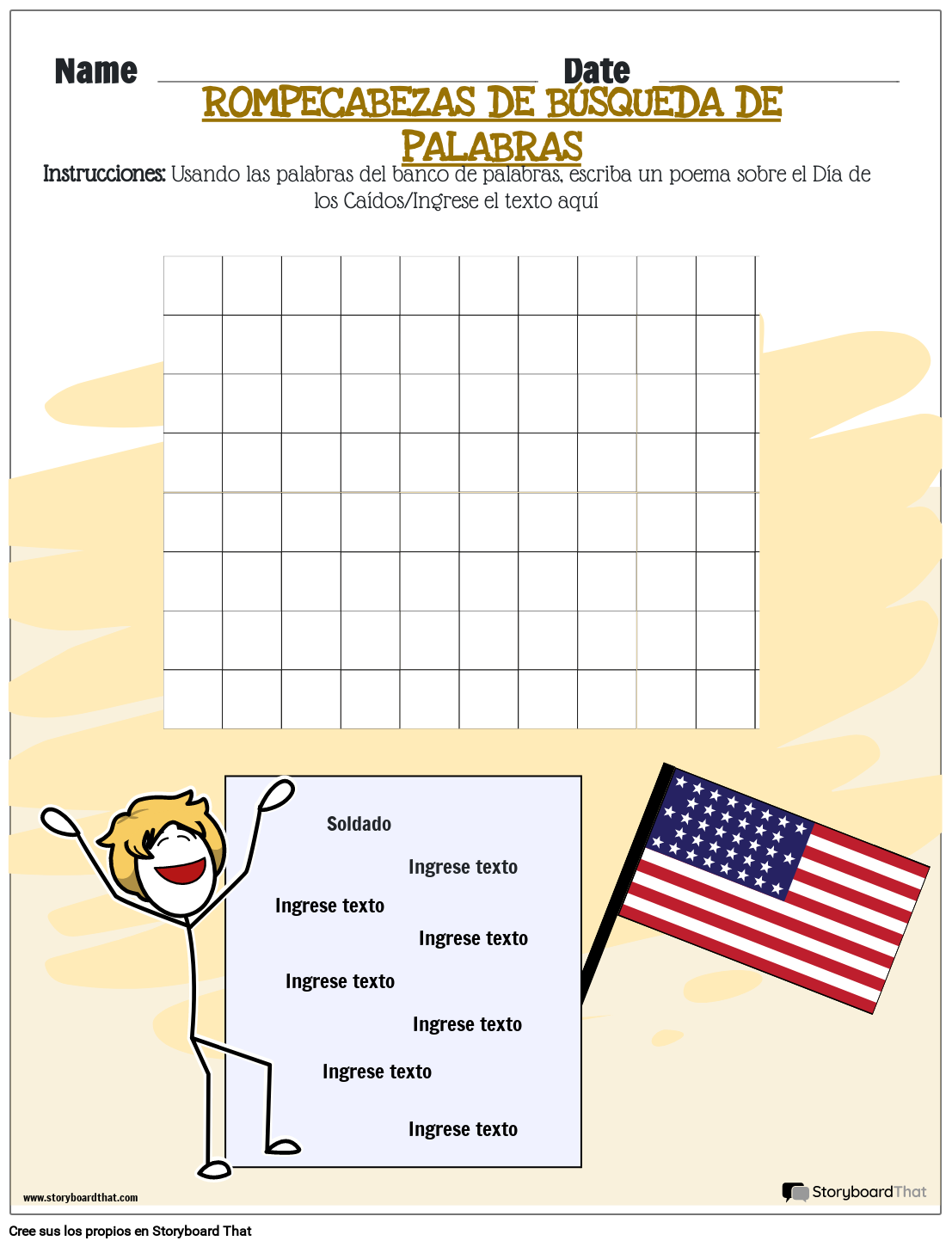 Búsqueda de palabras del Día de los Caídos Storyboard