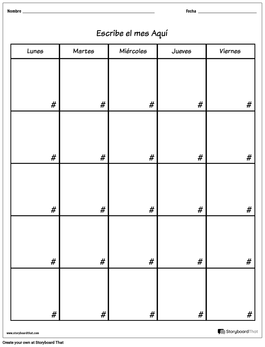 Calendario - Día de la Semana Storyboard por es-examples