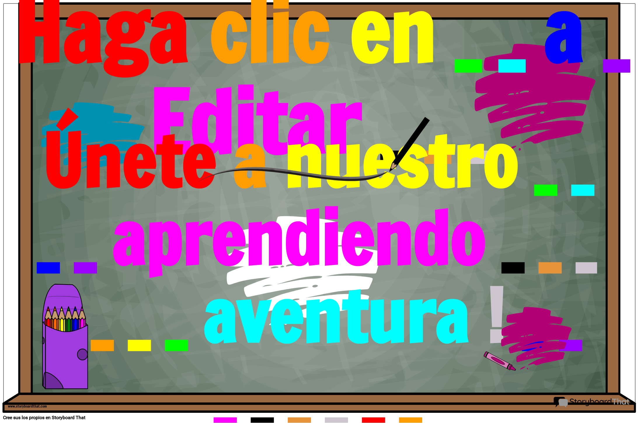 Cartel de bienvenida con tablero de aula. Storyboard