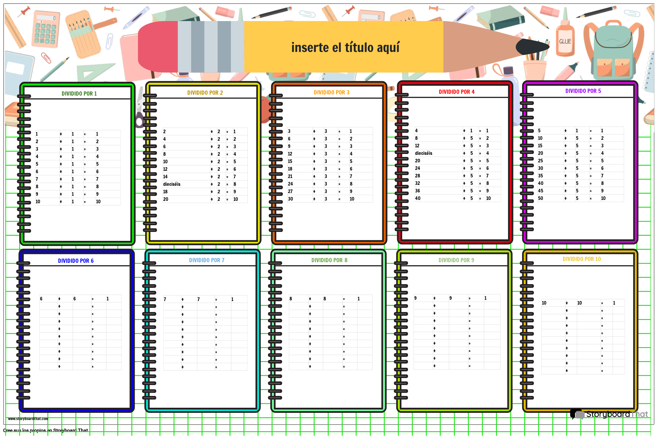 CARTEL DE TABLA DE DIVISIÓN CON TEMA ESCOLAR Storyboard