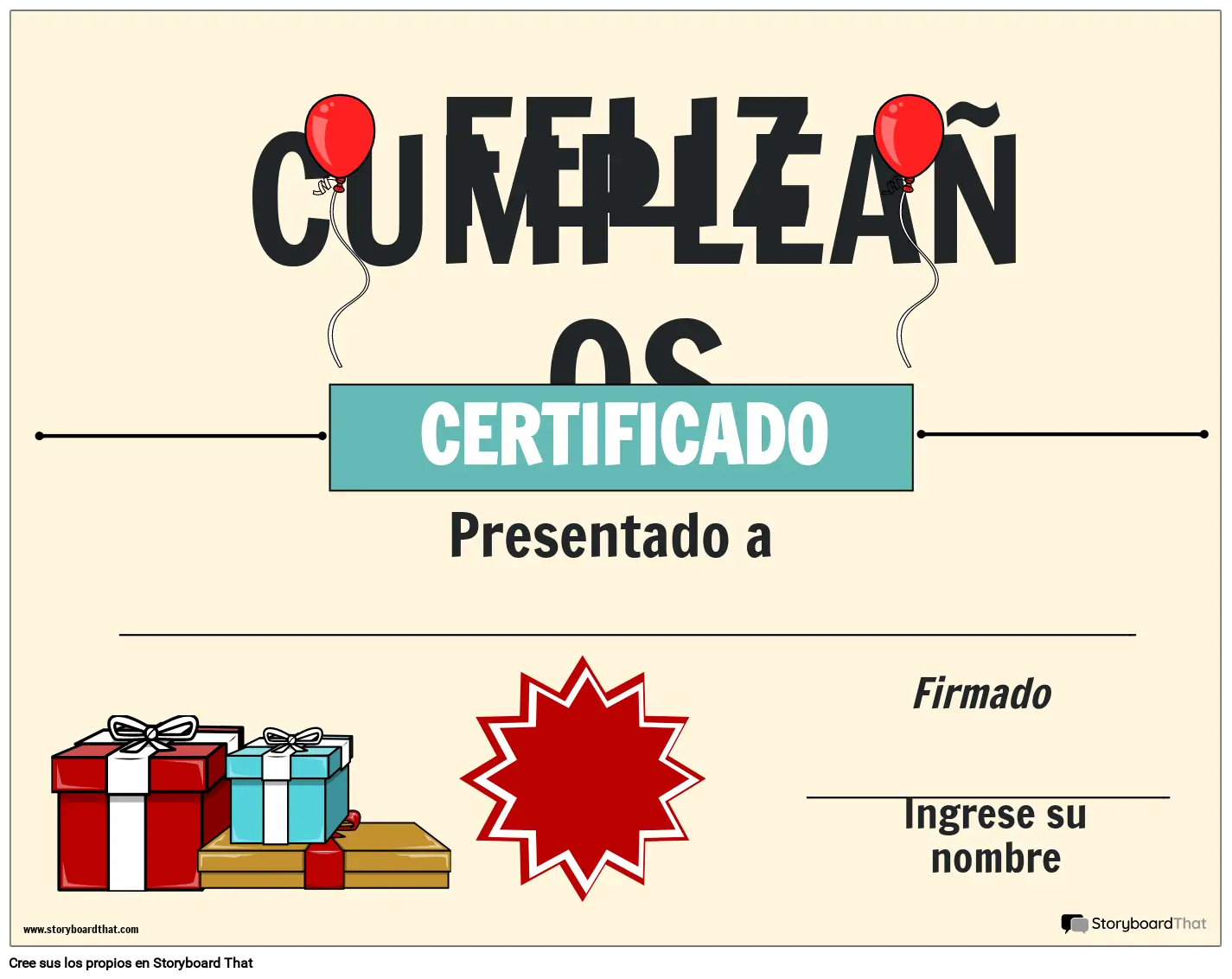 Certificados de Cumpleaños Imprimibles Storyboard