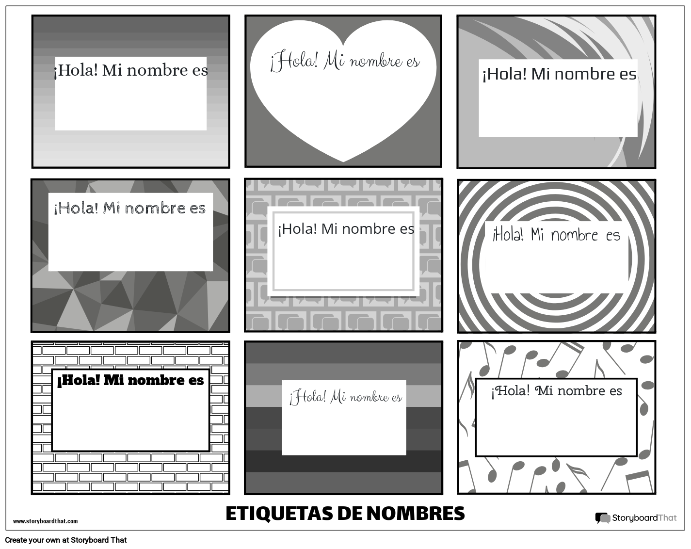 Crear Nueva Plantilla de Etiqueta de Nombre de Página 4 en Blanco y Negro