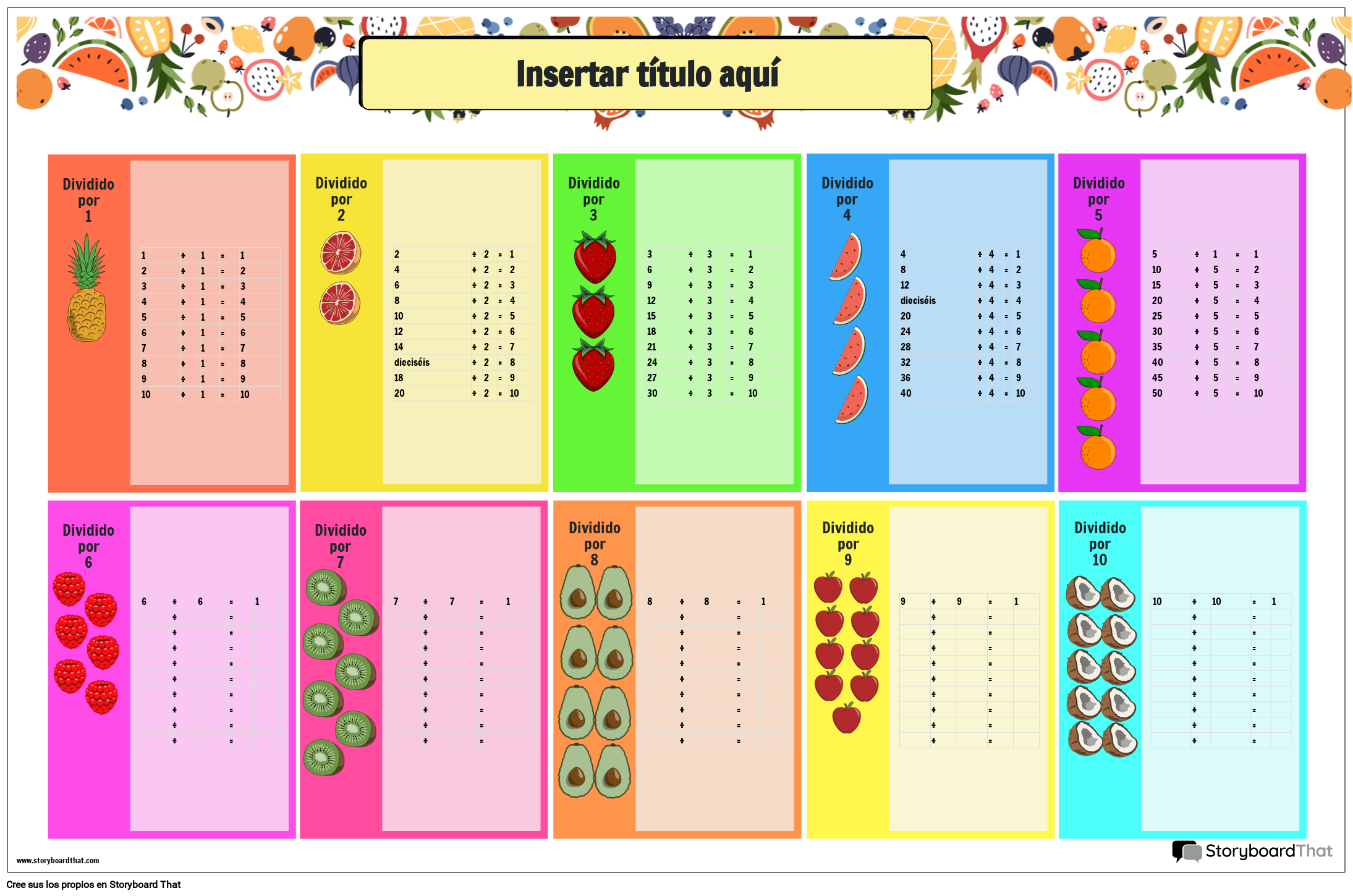 Cuadro de División con Temática de Frutas Póster