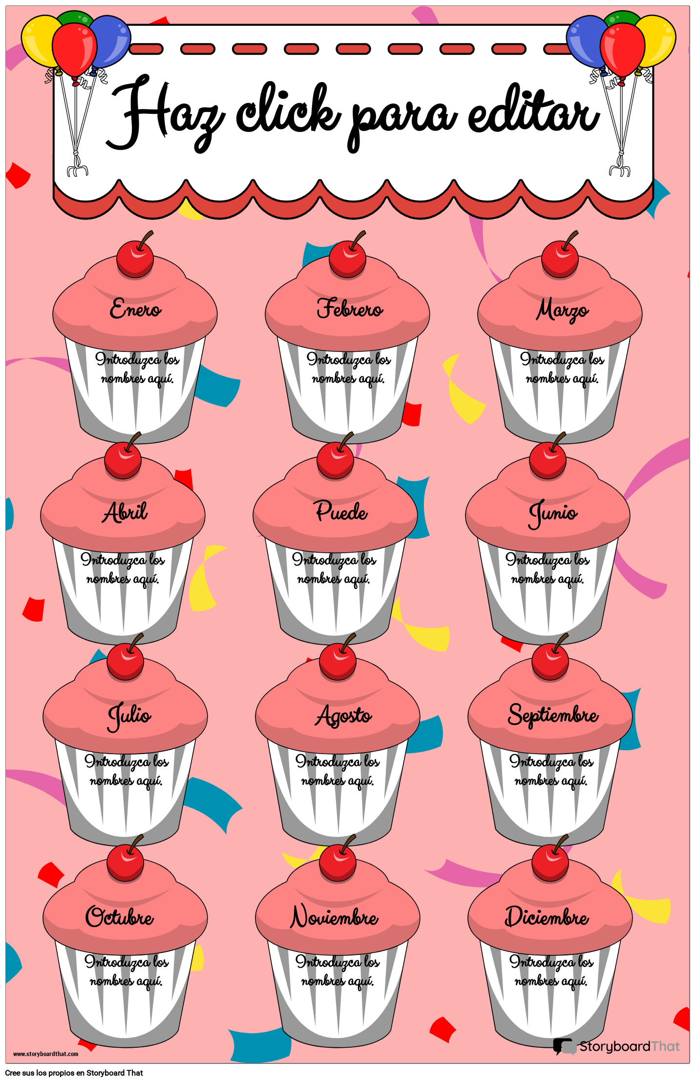 Cumpleaños con Temática de Cupcakes Póster Storyboard